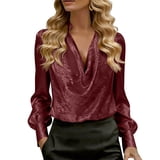 Arnsht Metallic Shiny Cowl Neck Blouse for Women Dressy Loose Lapel ...