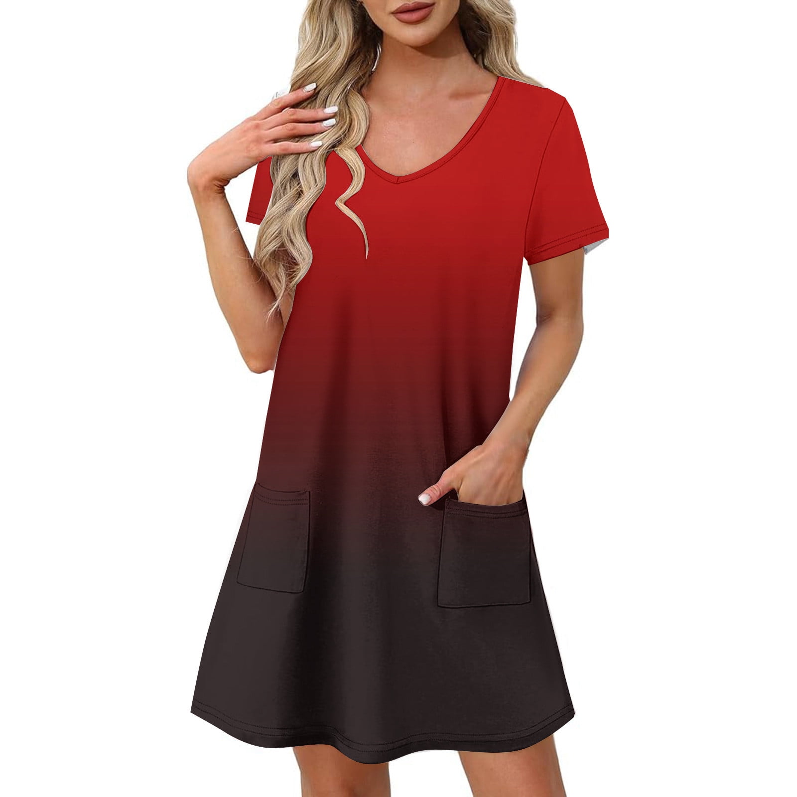 Arnsht Short Sleeve Dress for Women Casual Gradient V Neck Summer Mini ...