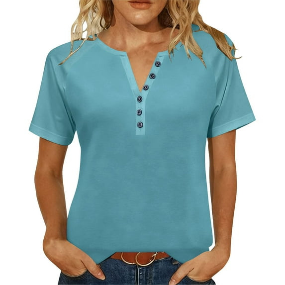 Arnsht Short Sleeve Tops for Women Plus Size Cotton Button V Neck Shirt ...