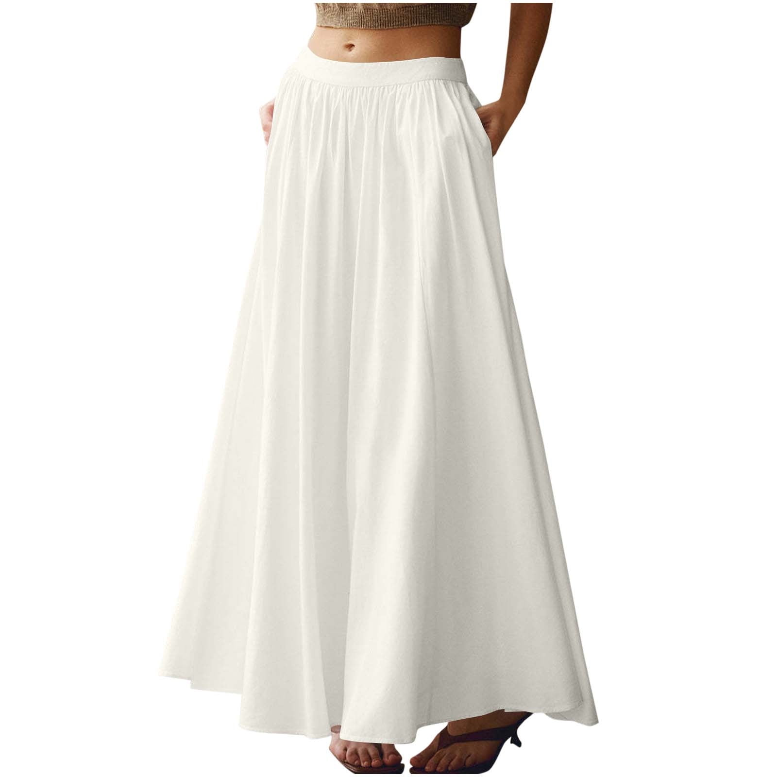 Arnsht Summer Solod Color Skirts for Women Elastic Waist Tiered Maxi ...