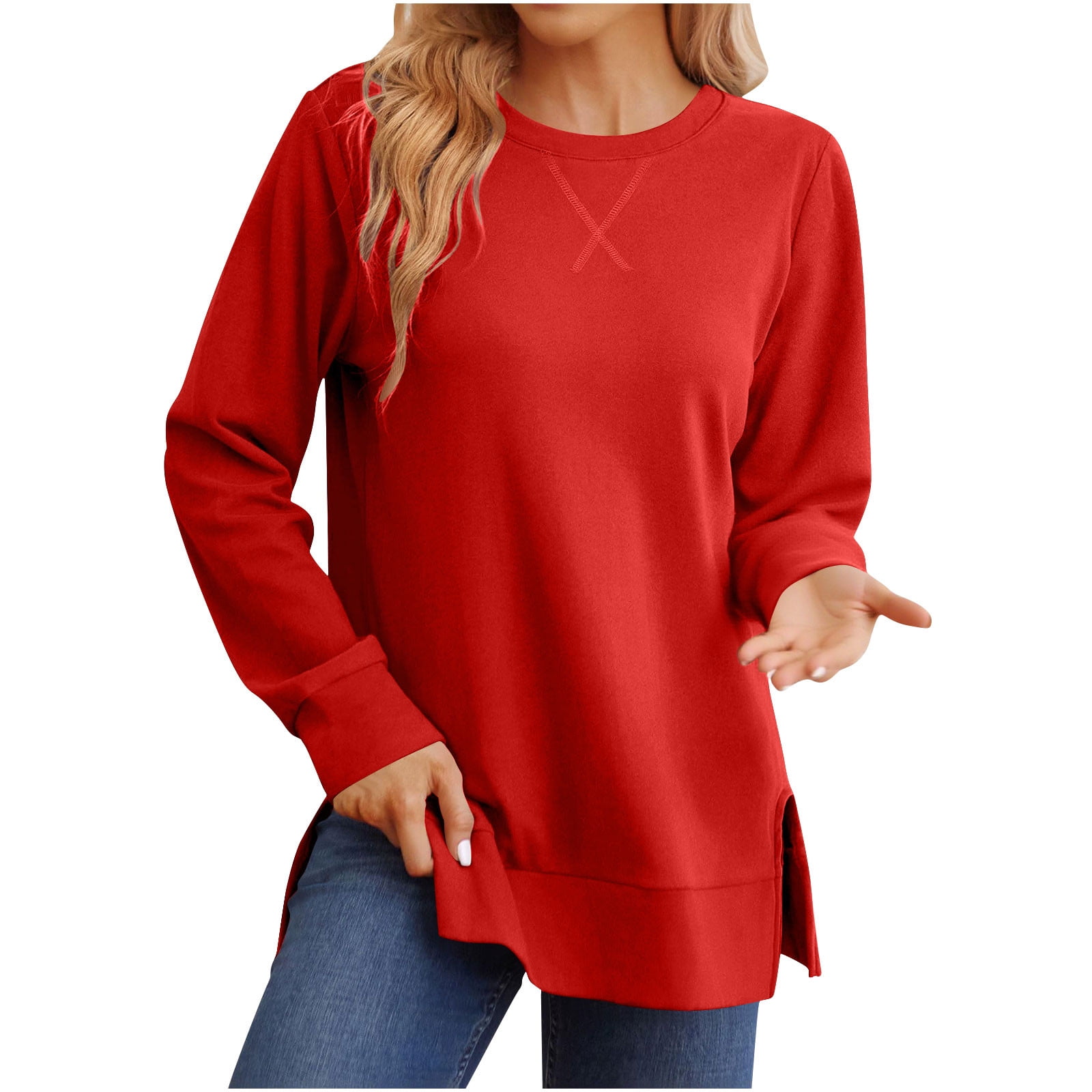 Arnsht Sweatshirt for Women Side Split Fall Fashion 2025 Long Sleeved ...
