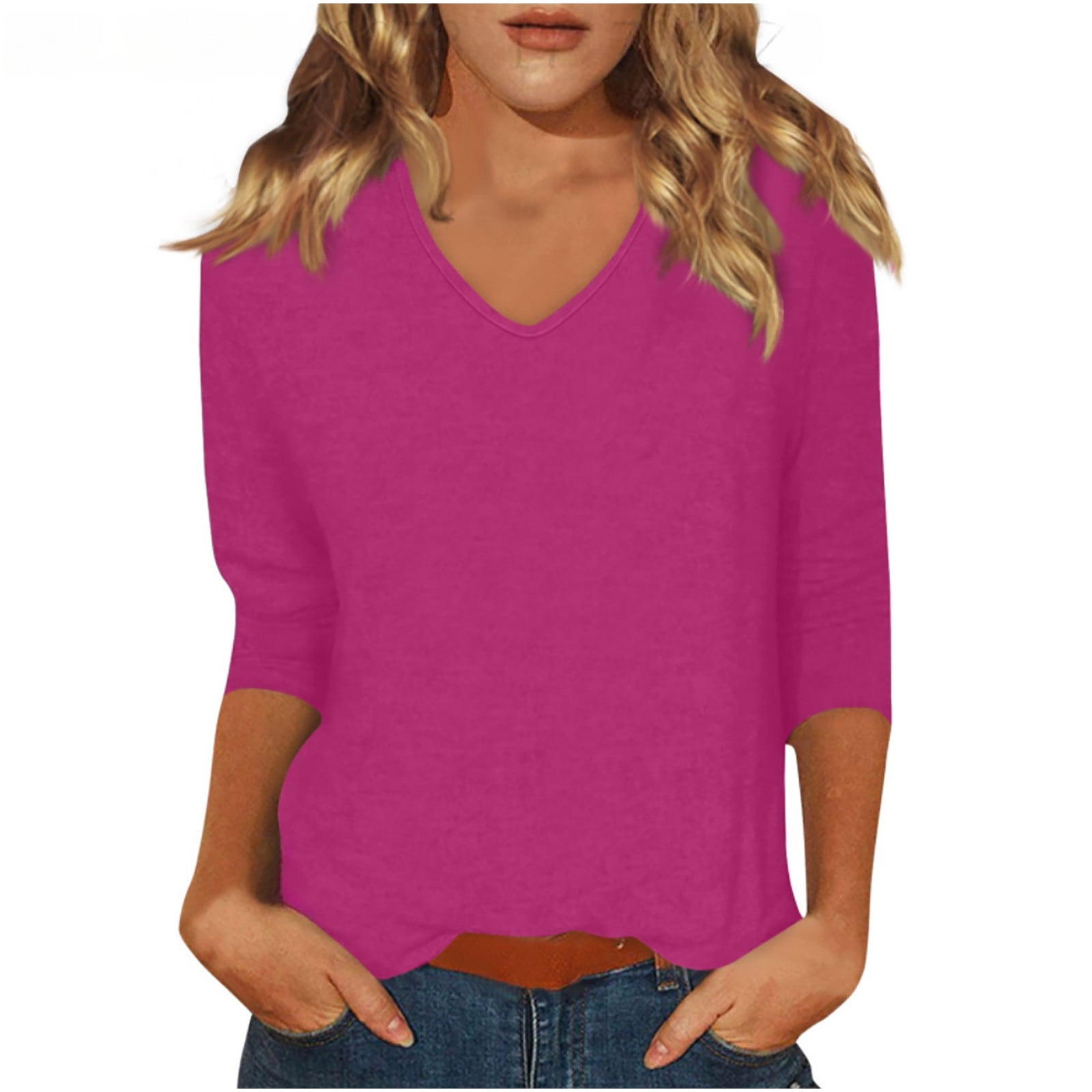 Arnsht V Neck T Shirts for Women 3/4 Sleeve Basic Cute Tops Casual ...