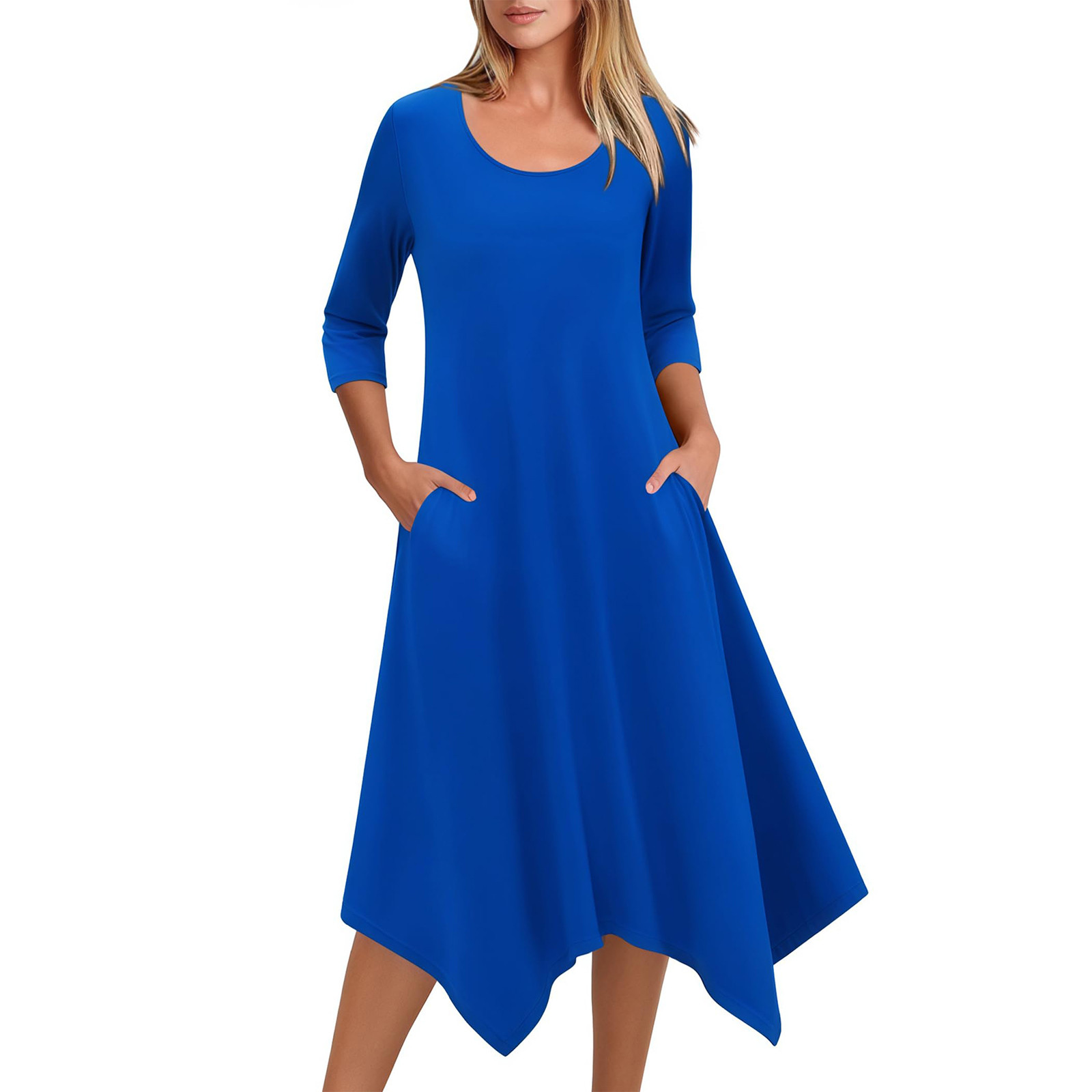 Arnsht Women 3/4 Sleeve Dress Solid Color Casual Dresses with Pockets ...