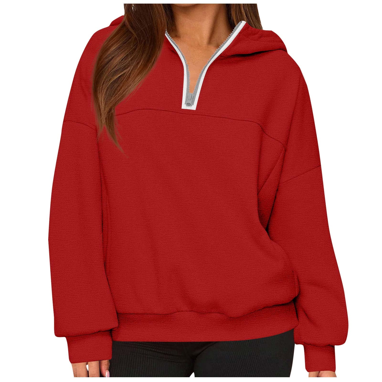 Arnsht Women Half Zip Oversized Sweatshirts Solid Long Sleeve Fleece ...