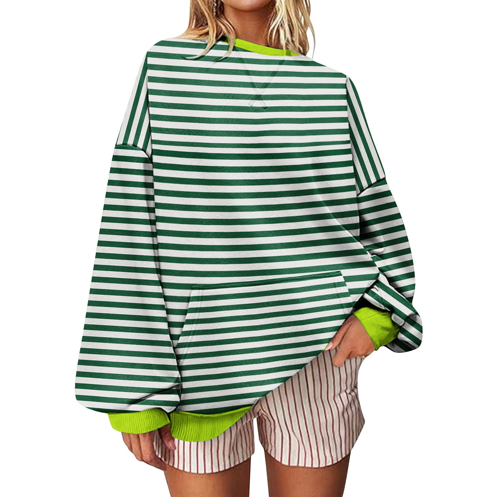 Arnsht Women Oversized Striped Crewneck Sweatshirt Long Sleeve Color ...