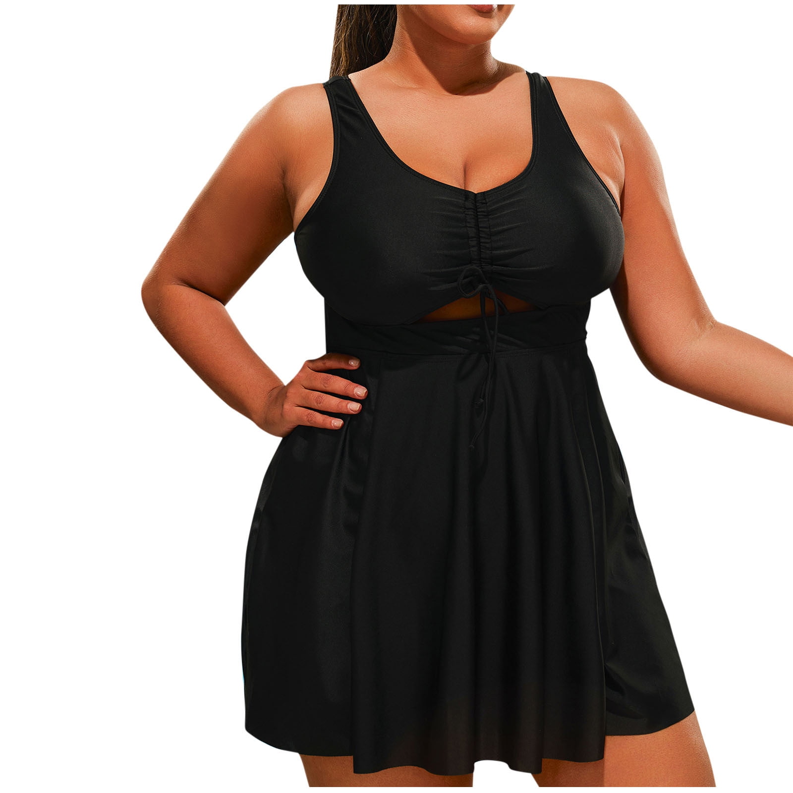 Arnsht Women Plus Size Solid Color Tankini Swimsuit Two Piece Flowy ...