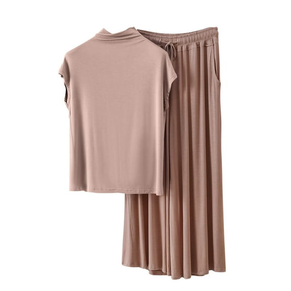 Arnsht Women's 2 Piece Pajamas Sets, Short Sleeve Modal Soft Mock Neck ...