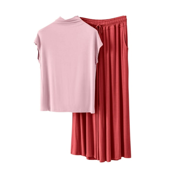 Arnsht Women's 2 Piece Pajamas Sets, Short Sleeve Modal Soft Mock Neck ...