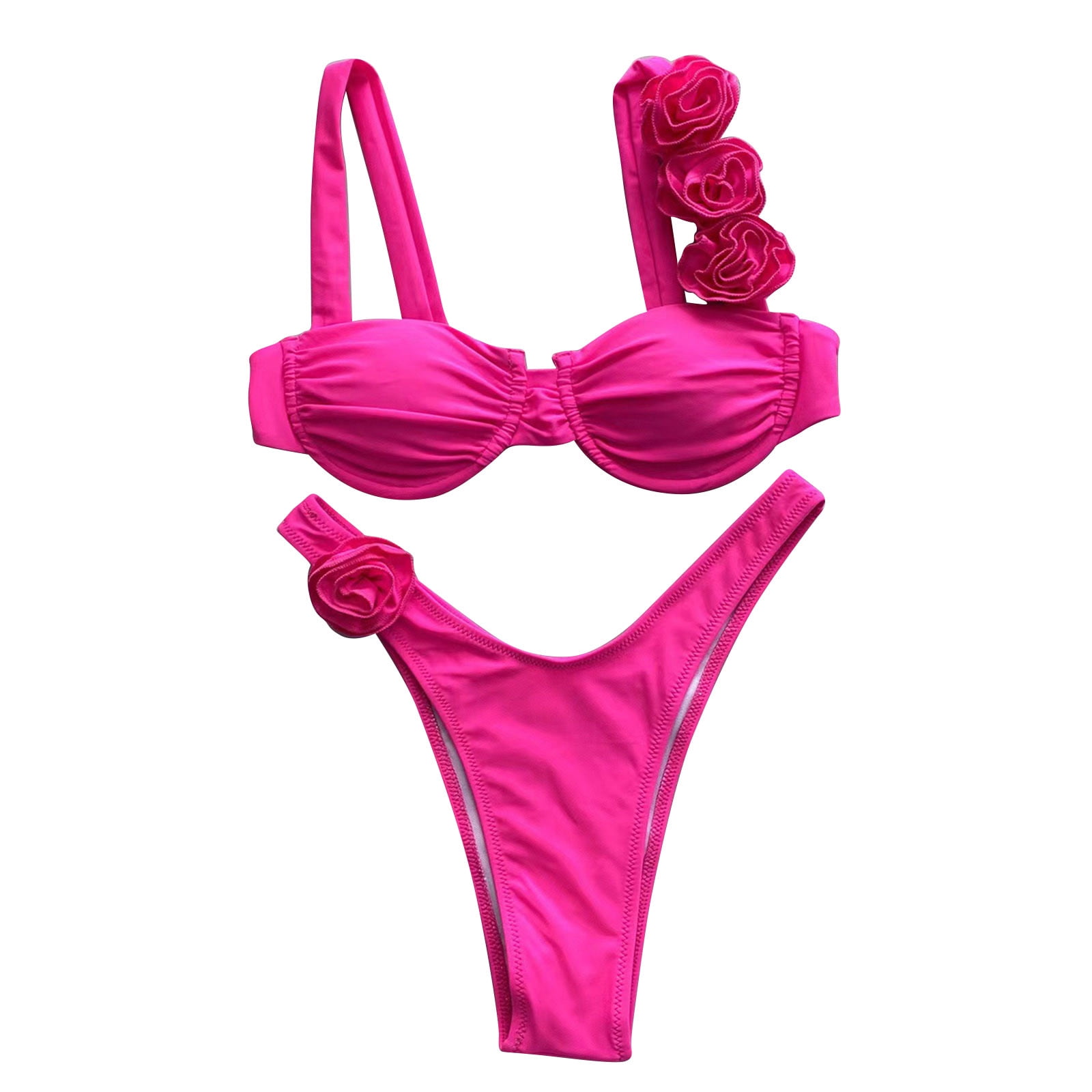 Arnsht Women's 2 Piece Rose Floral Appliques Bikini Set Elegant Ruched ...