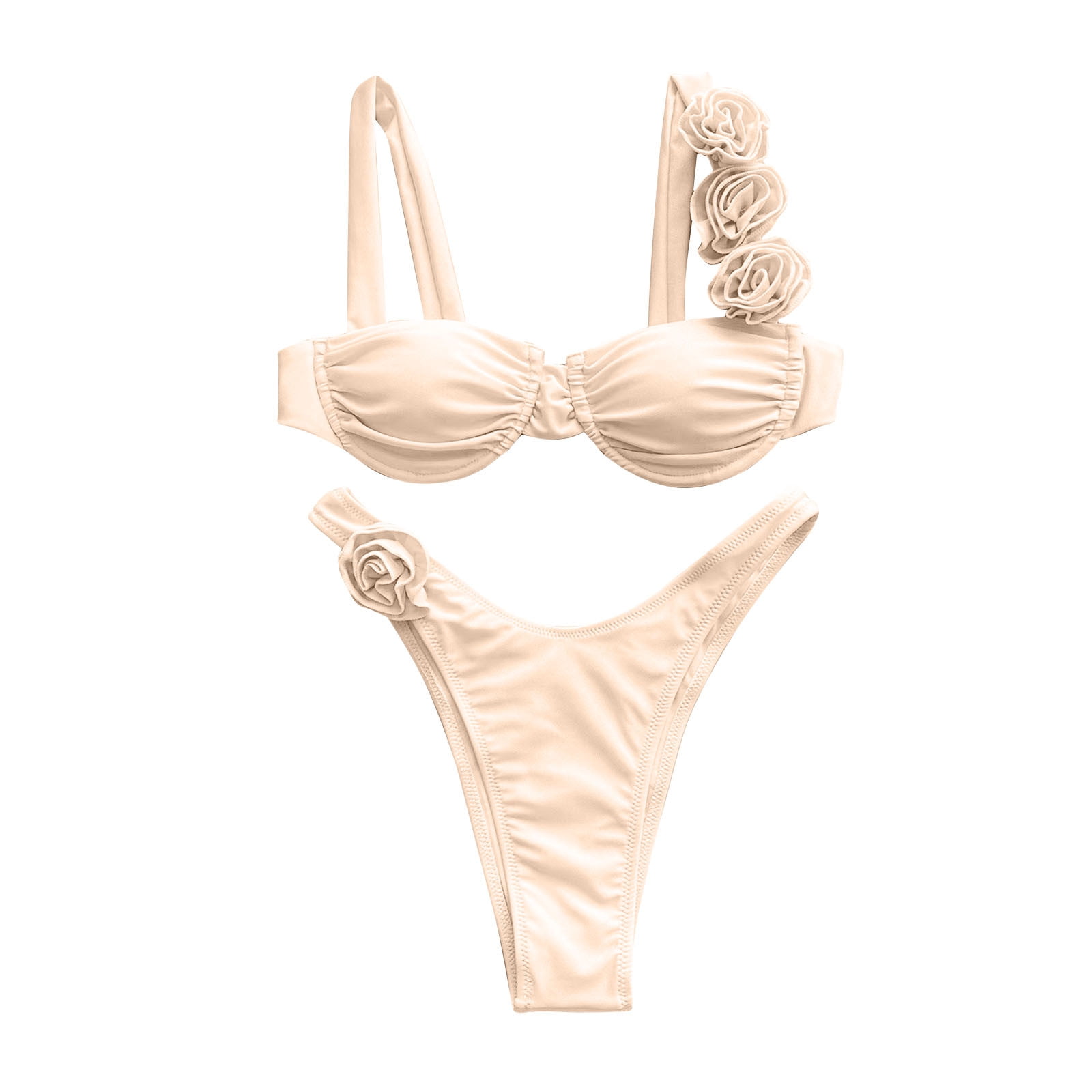 Arnsht Women's 2 Piece Rose Floral Appliques Bikini Set Elegant Ruched ...