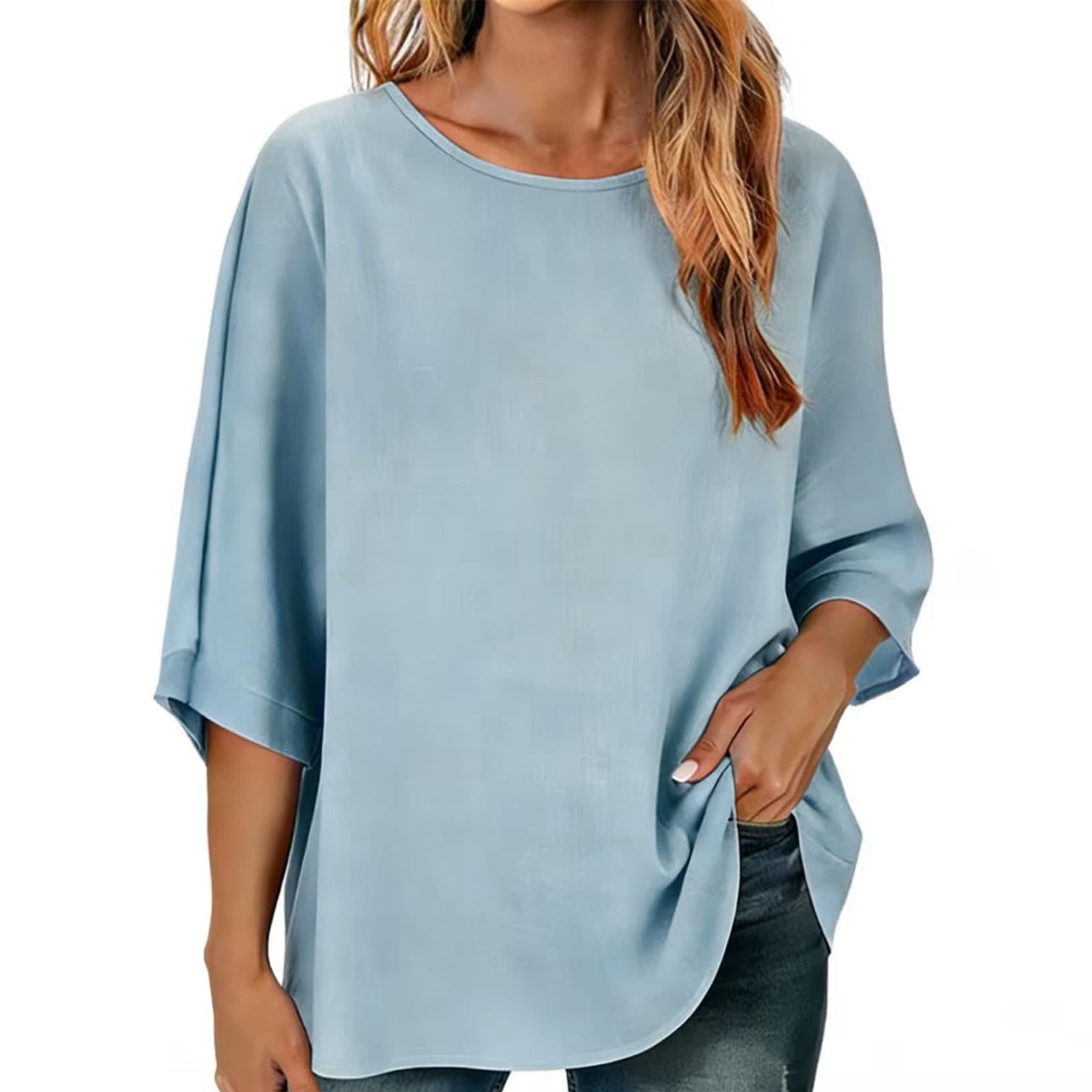 Arnsht Women's Batwing Sleeve Shirts Half Sleeve Round Neck Summer Tops ...
