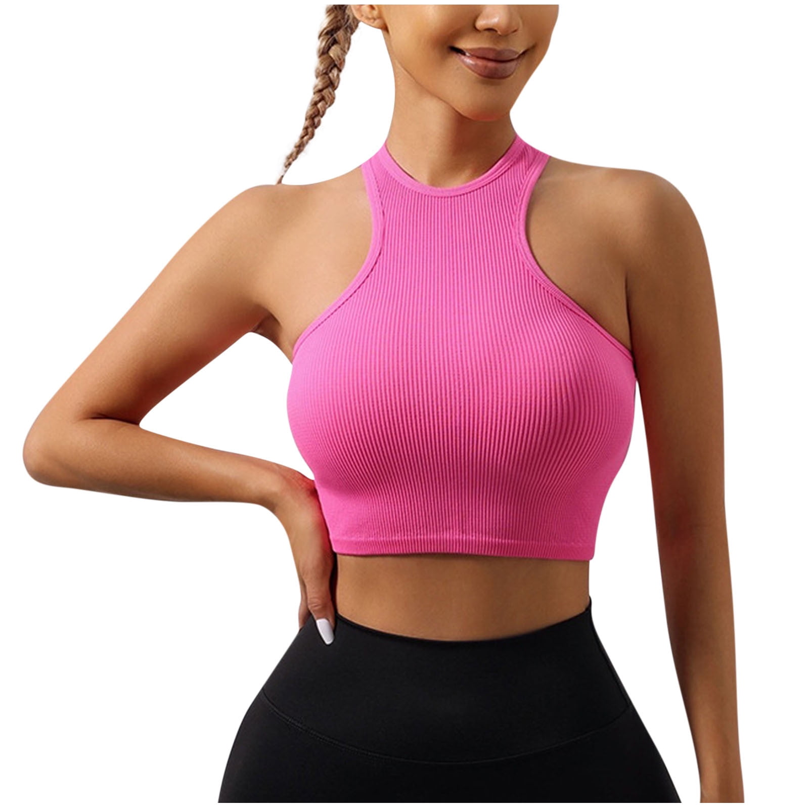 Arnsht Women's Bikini Top High Neck Swimsuit Racerback Ribbed Bathing ...