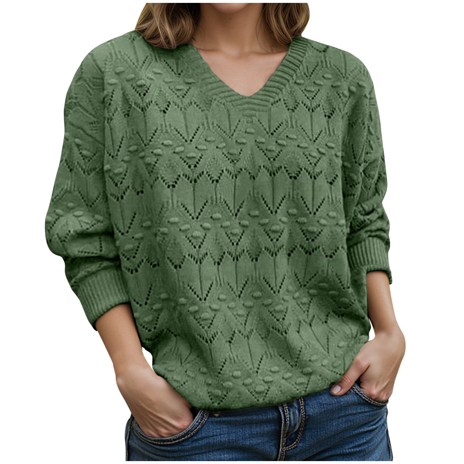 Arnsht Women's Cable Knit V Neck Lightweight Soft Pullover Long Sleeve ...