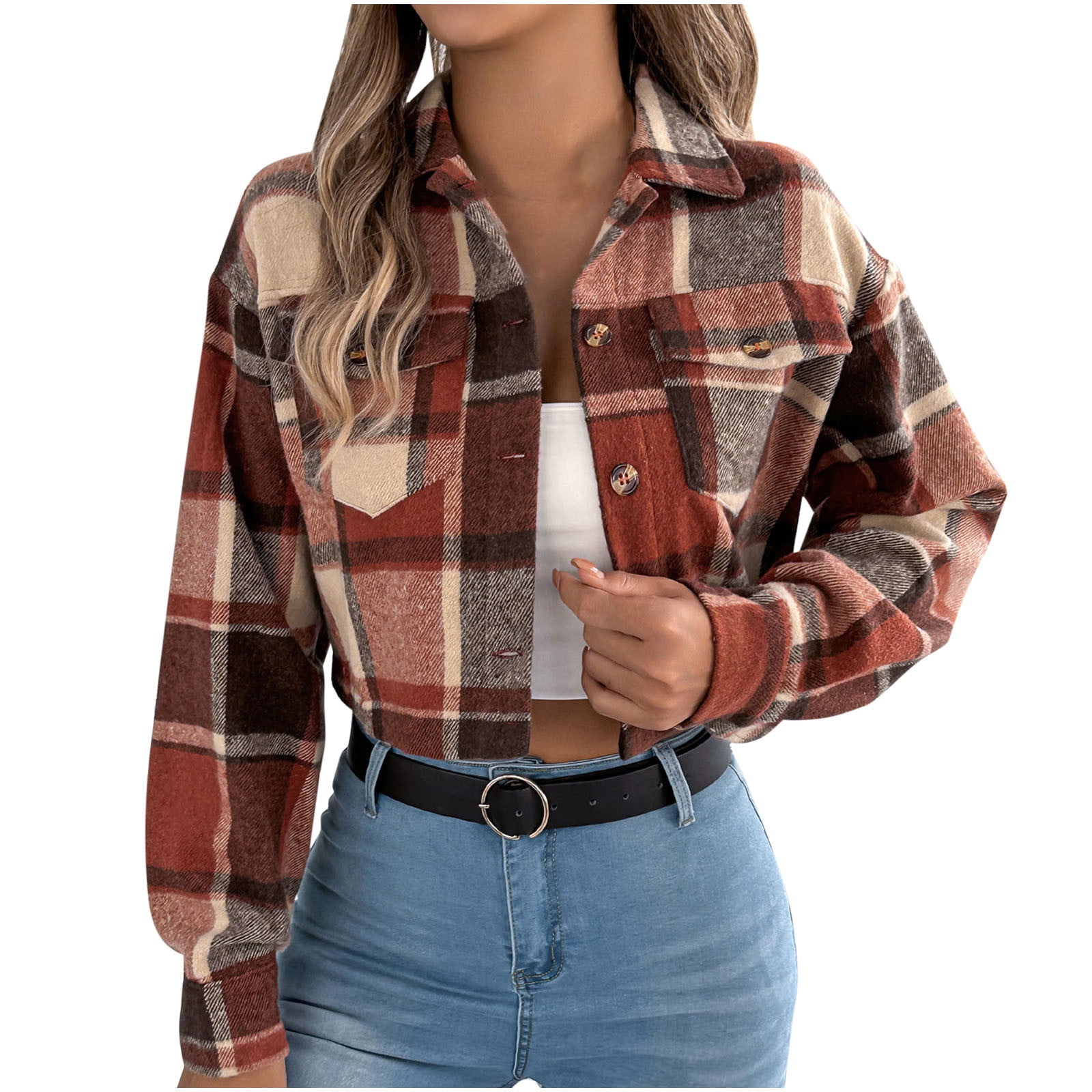 Arnsht Women's Casual Plaid Shacket Long Sleeve Button Down Flannel ...