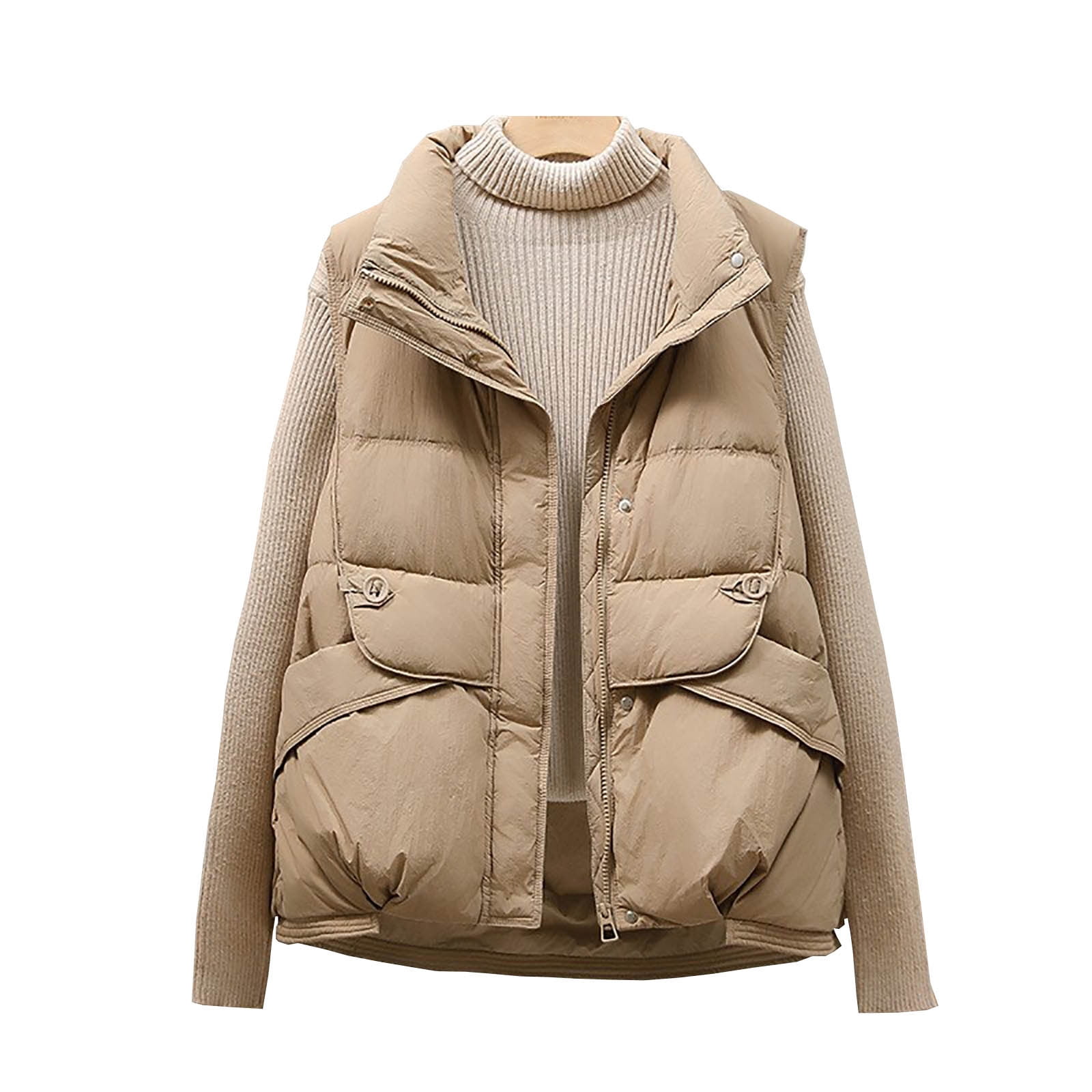 Arnsht Women's Casual Winter Puffer Vest Solid Color Sleeveless ...