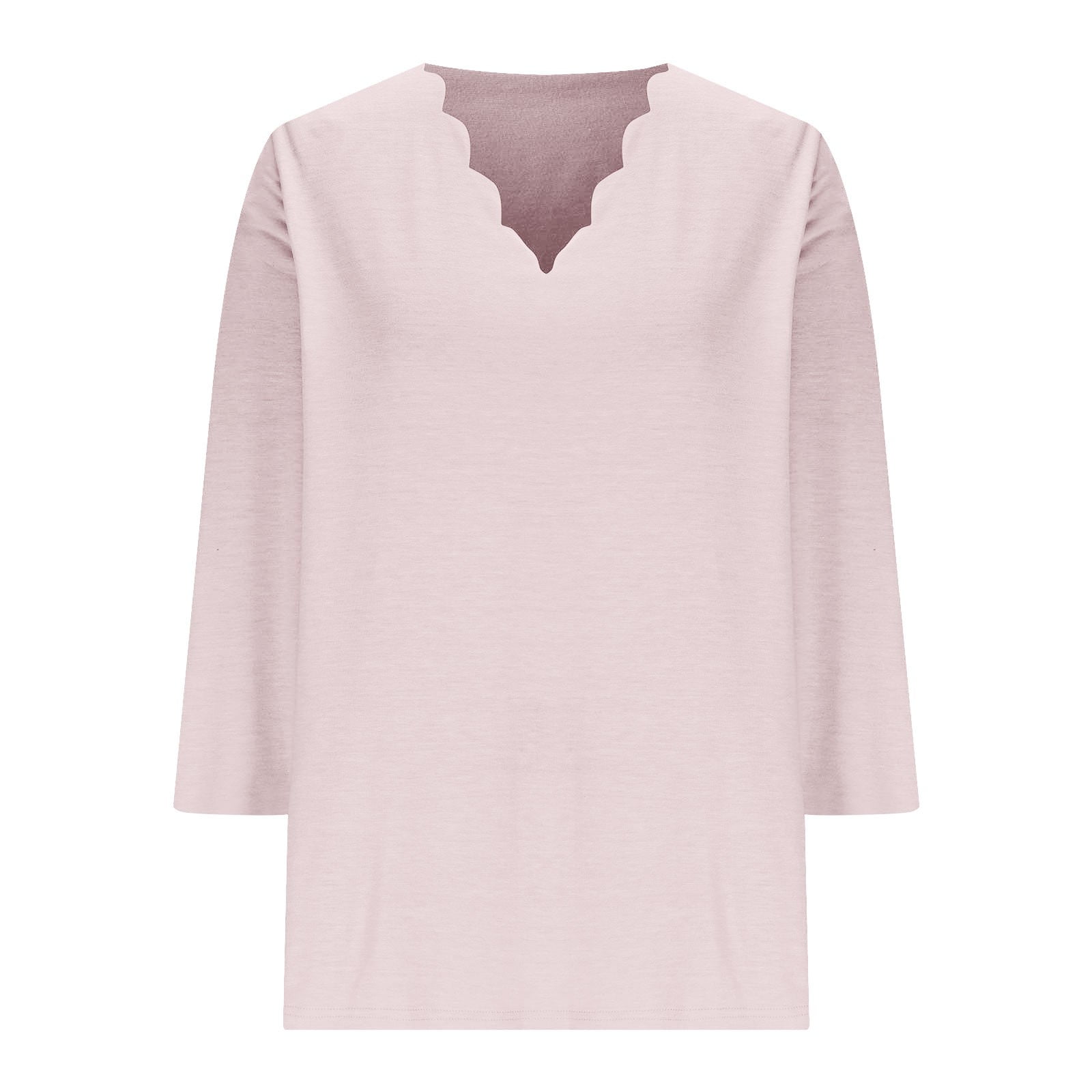 Arnsht Women's Deep V Neck Long Sleeve Basic Top Scallop Trim Slim ...