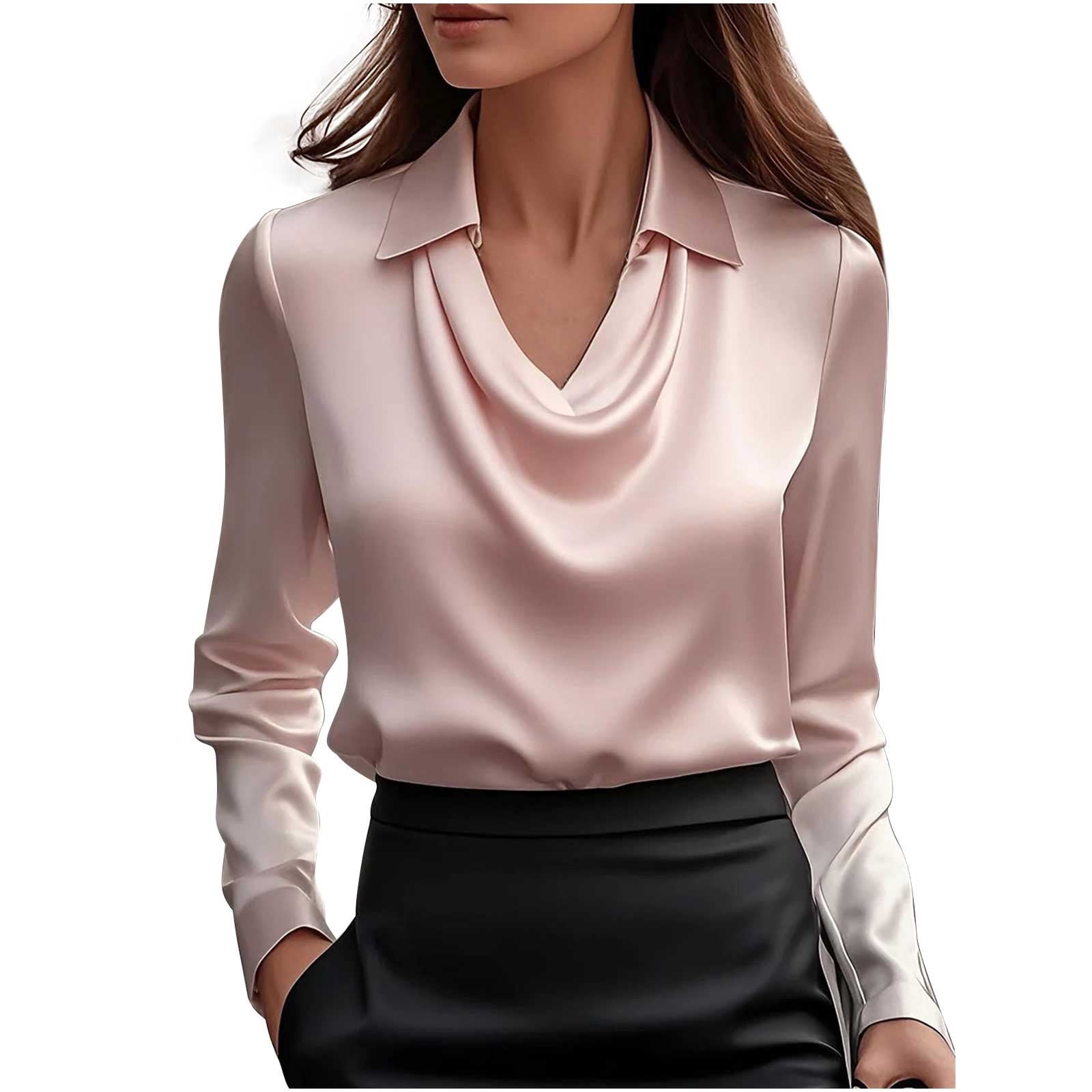 Arnsht Women's Elegant Satin Silk Blouse Cowl Neck Ruched Front Draped ...
