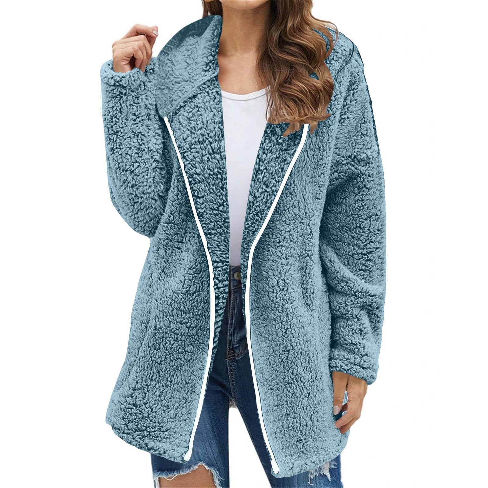 Arnsht Women's Fashion Solid Color Fall Winter Fleece Warm Jacket Long ...