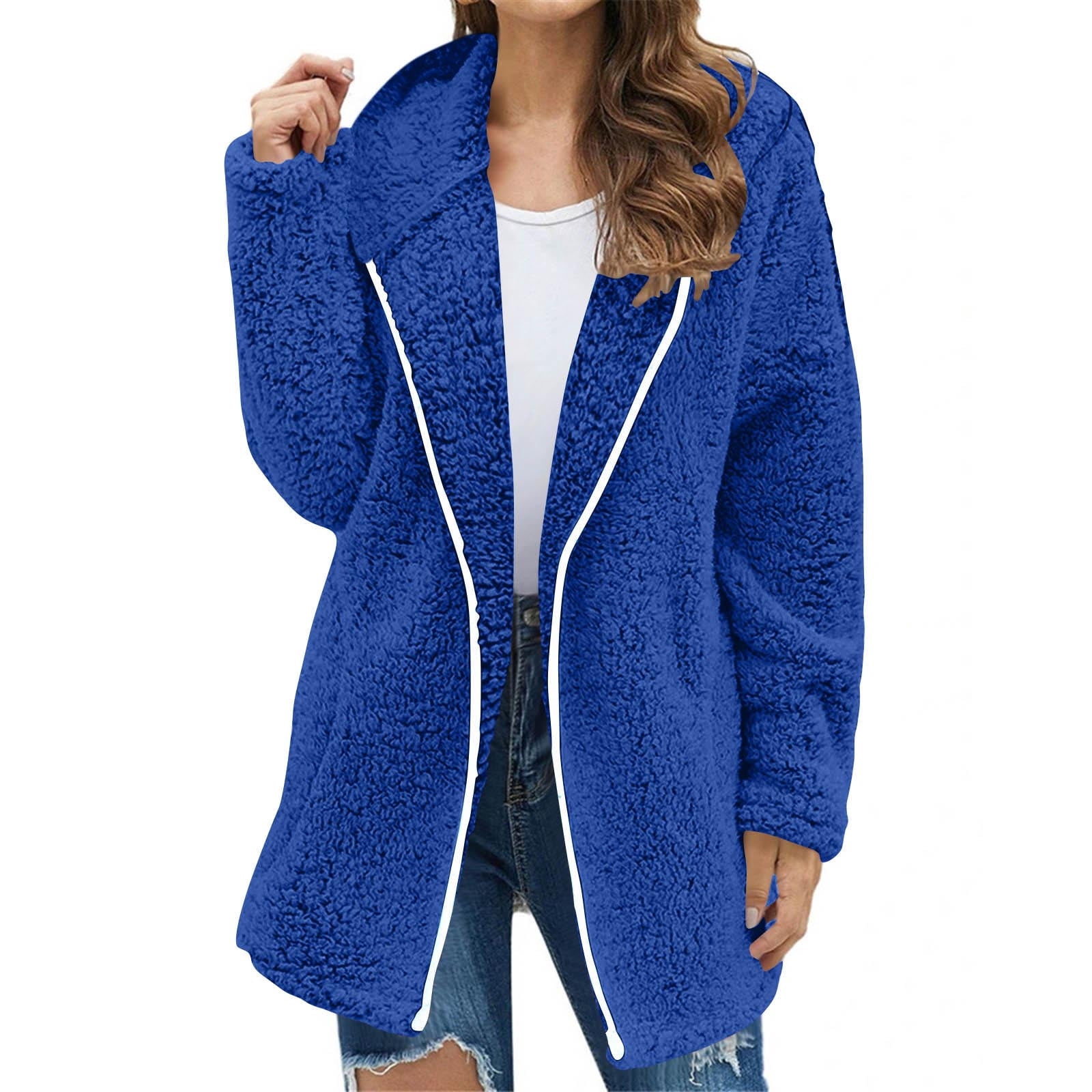 Arnsht Women's Fashion Solid Color Fall Winter Fleece Warm Jacket Long ...