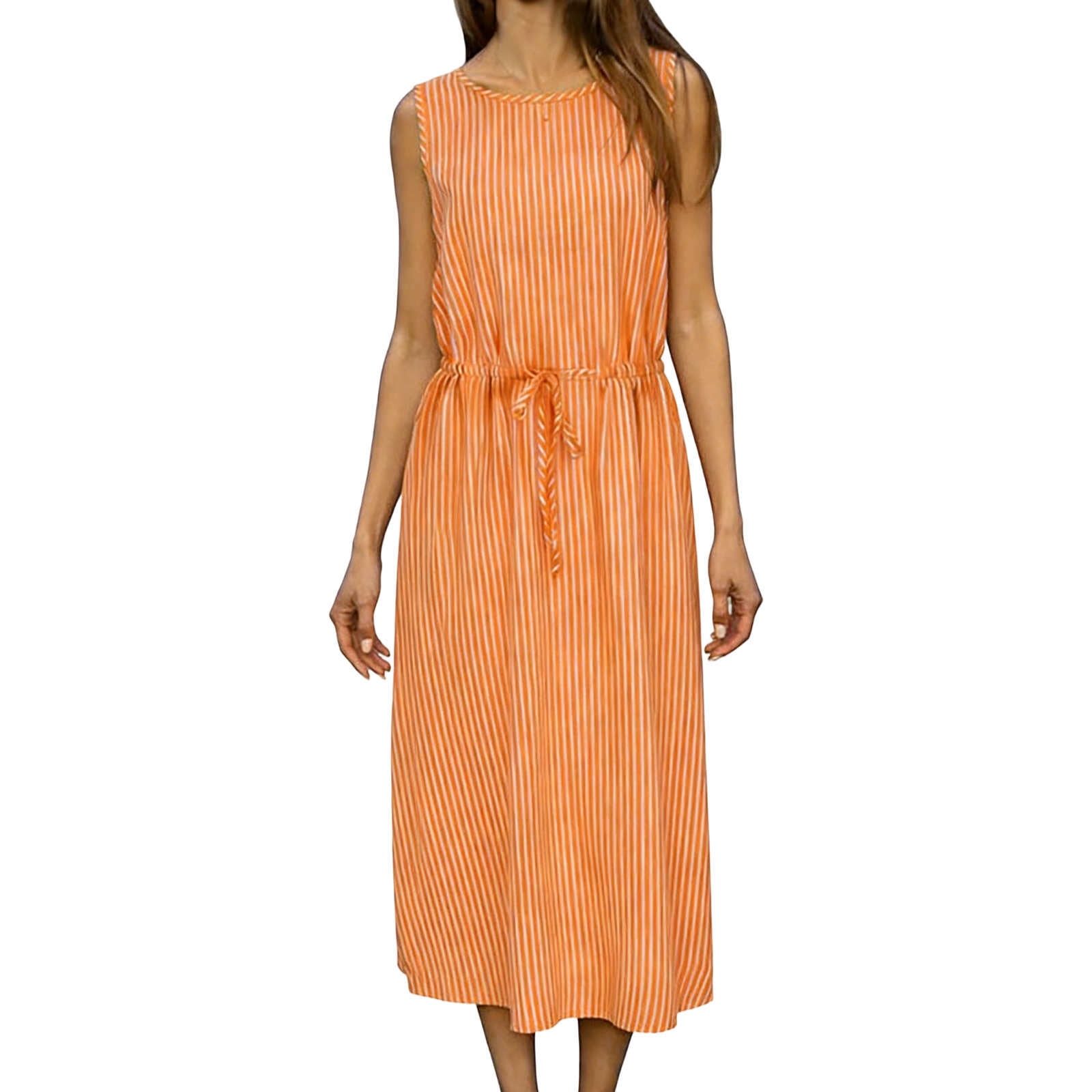 Arnsht Women's Fashion Summer Striped Midi Dress Elegant Zipper Round ...