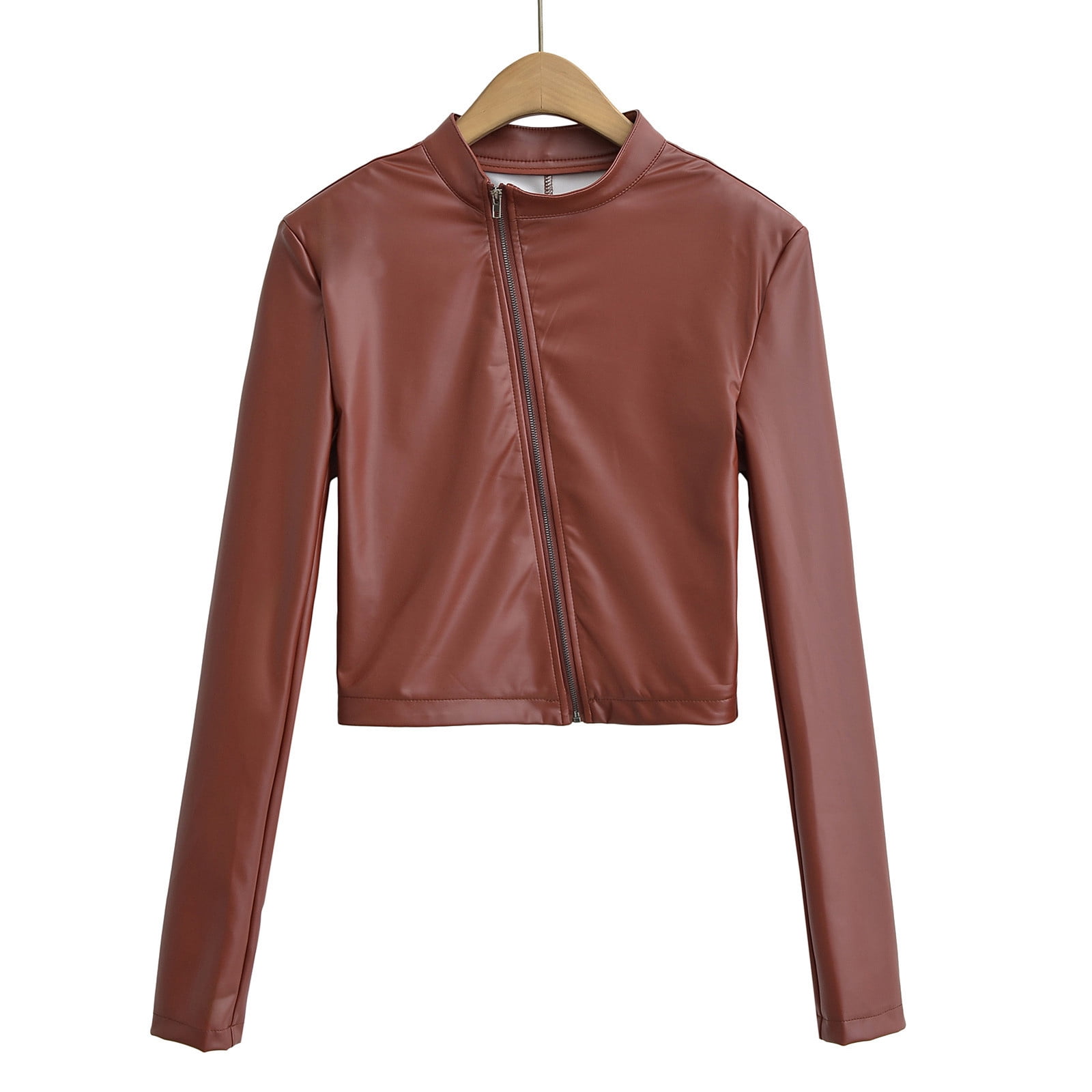 Arnsht Women's Fashion Zipper Leather Jacket Trendy Style Stand Collar ...