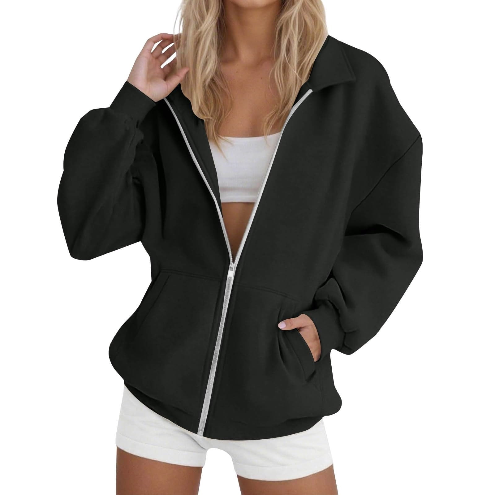 Arnsht Women's Full Zip Up Hoodie Solid Color Long Sleeve Hooded ...