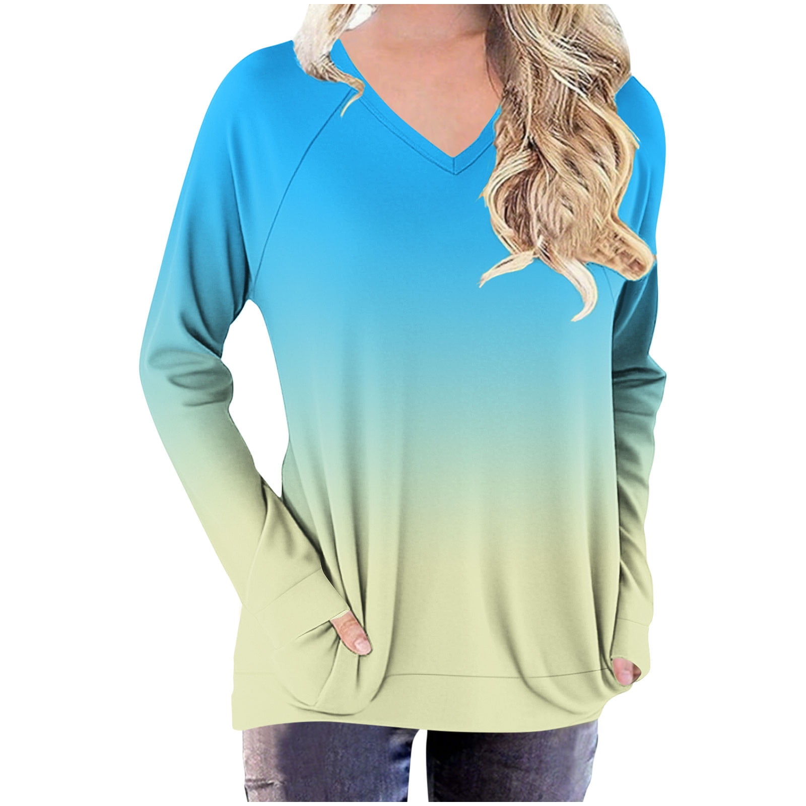 Arnsht Women's Gradient Color Printed Printed V-Neck Pullover T-Shirt ...