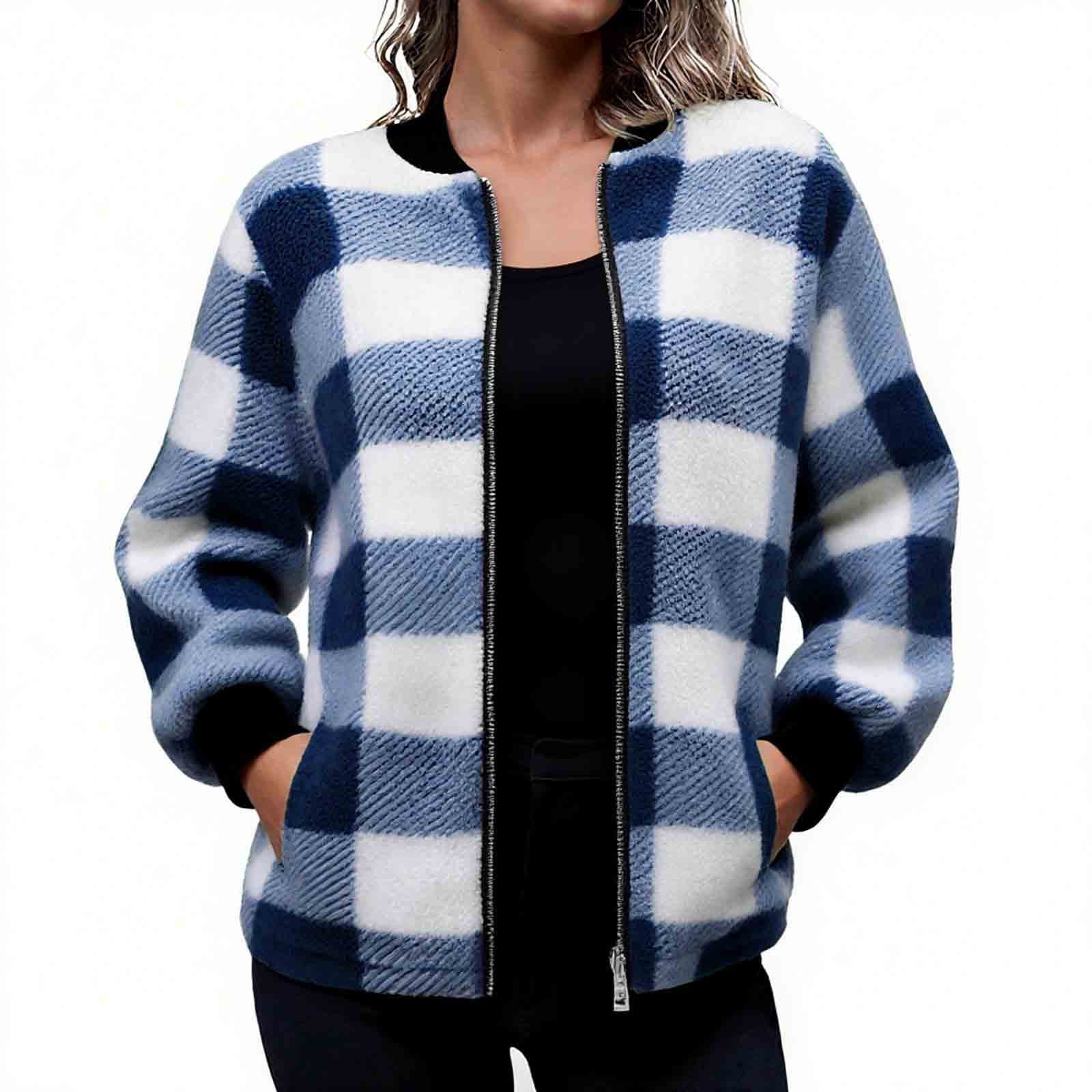 Arnsht Women's Long Sleeve Sherpa Fleece Plaid Jacket Fuzzy Oversized ...