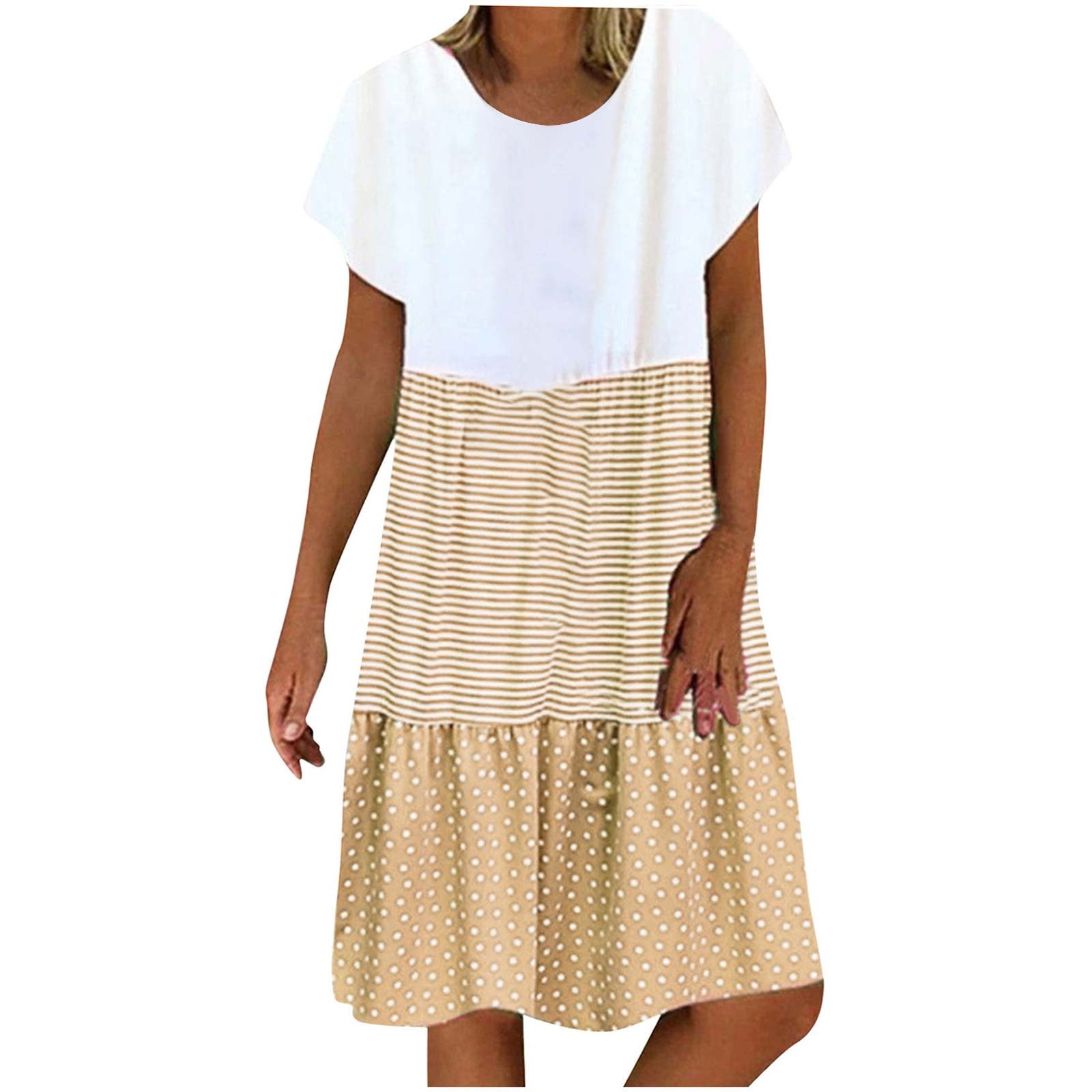Arnsht Women's Plus Size Color Block Summer Dress Striped Polka Dots ...
