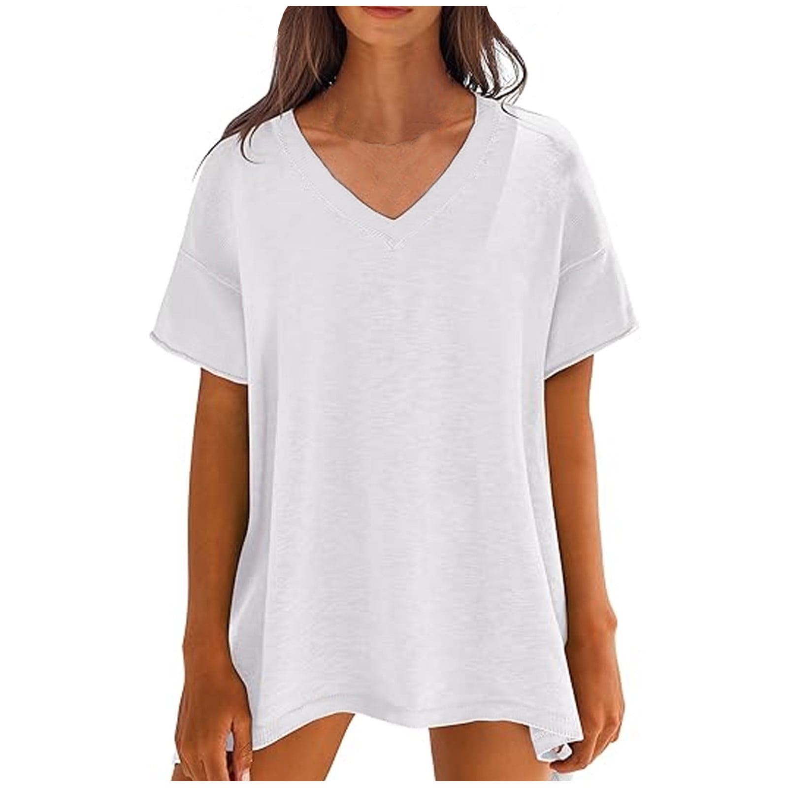 Arnsht Women's Short Sleeve V Neck Tops Casual Summer T Shirts Soft Breathable Comfortable Solid ...
