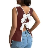 Arnsht Women's Sleeveless Blouse Cute Crew Neck Bow Tie Back Blouse ...