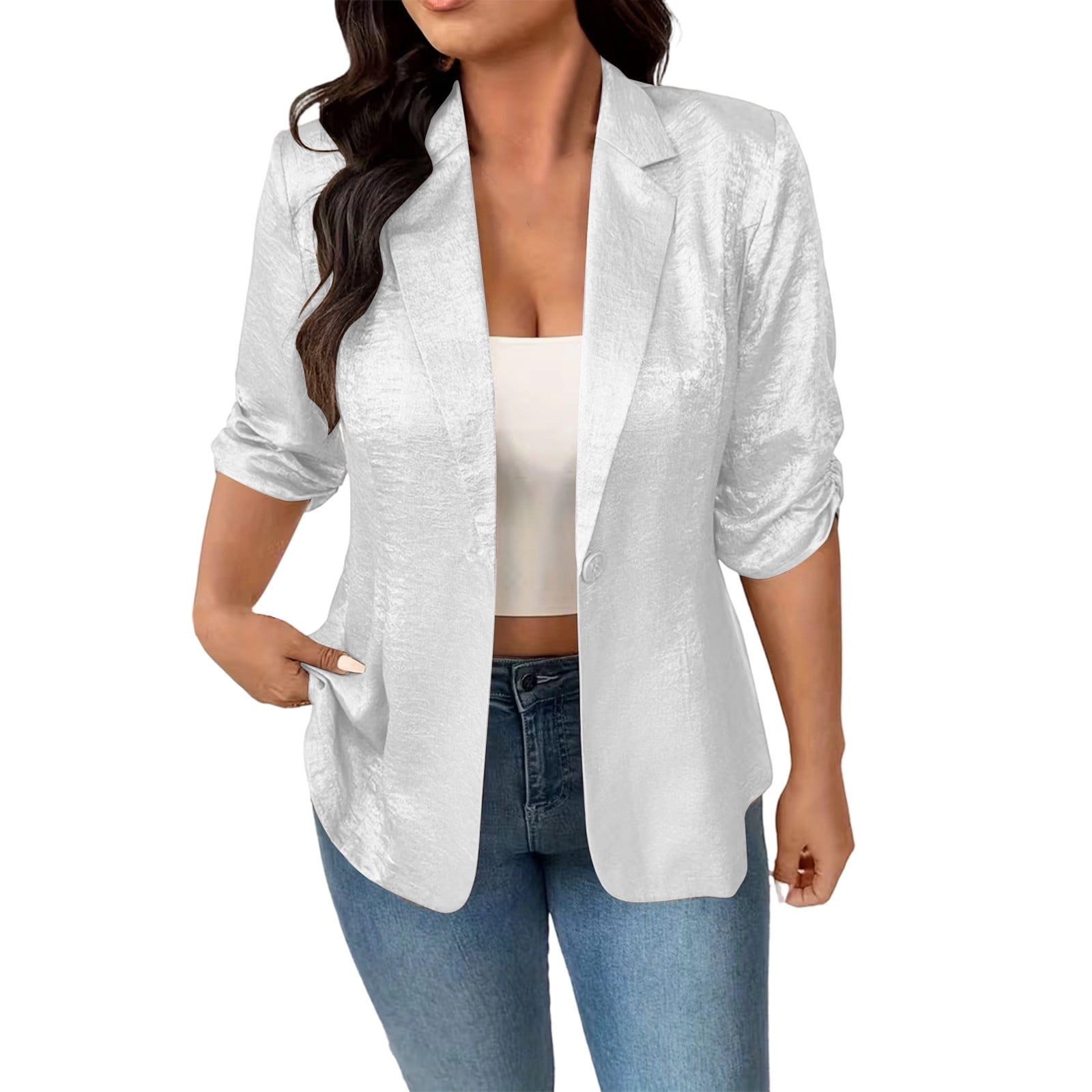 Arnsht Women's Solid Color 3/4 Sleeve Blazers, Stylish Notched Lapel ...