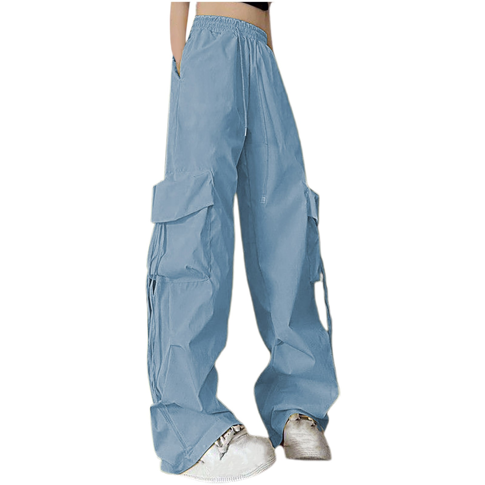 Arnsht Women's Solid Color Cargo Pants High Waist Drawstring Wide Leg ...