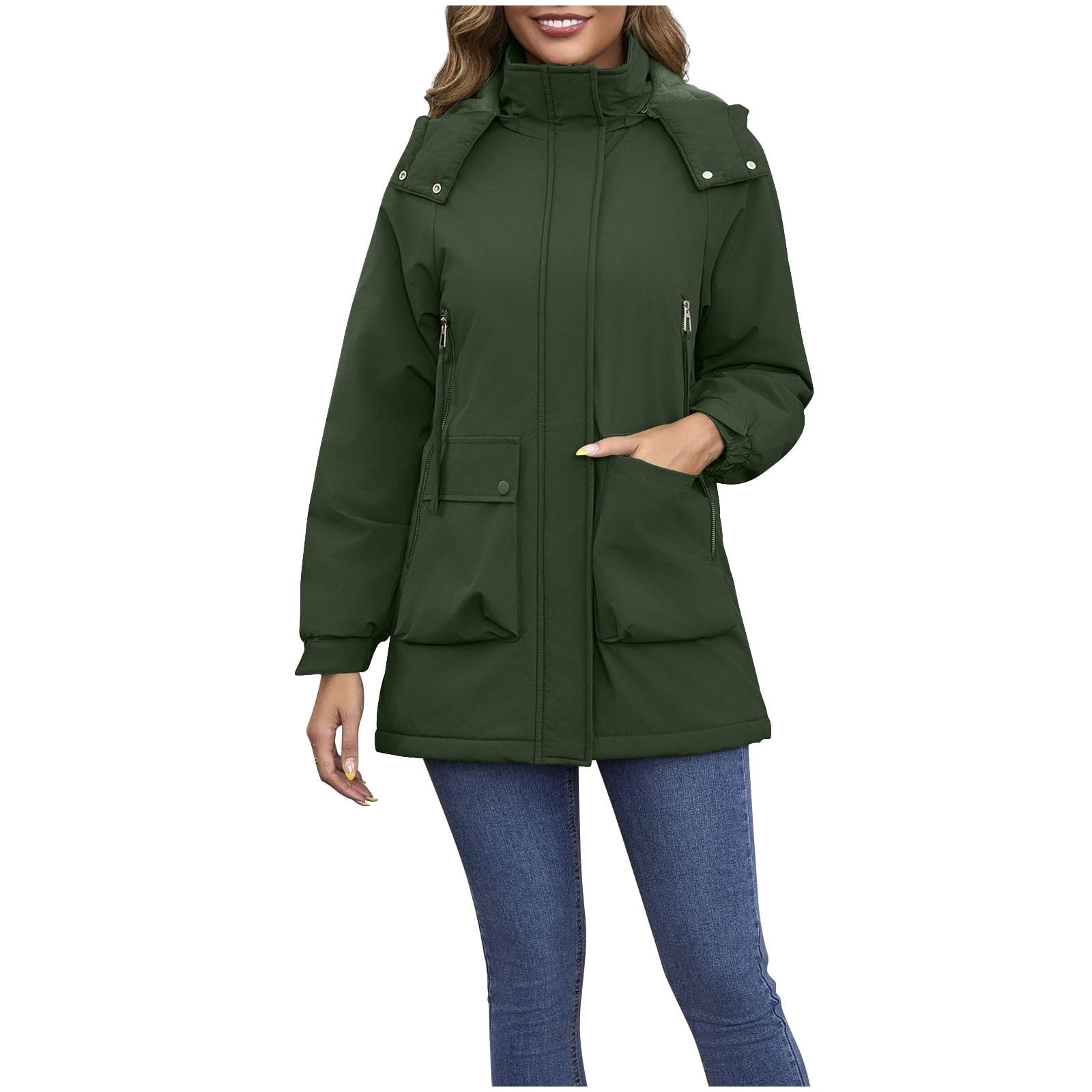 Arnsht Women's Solid Color Pocket Parker Cotton Coat Waterproof ...