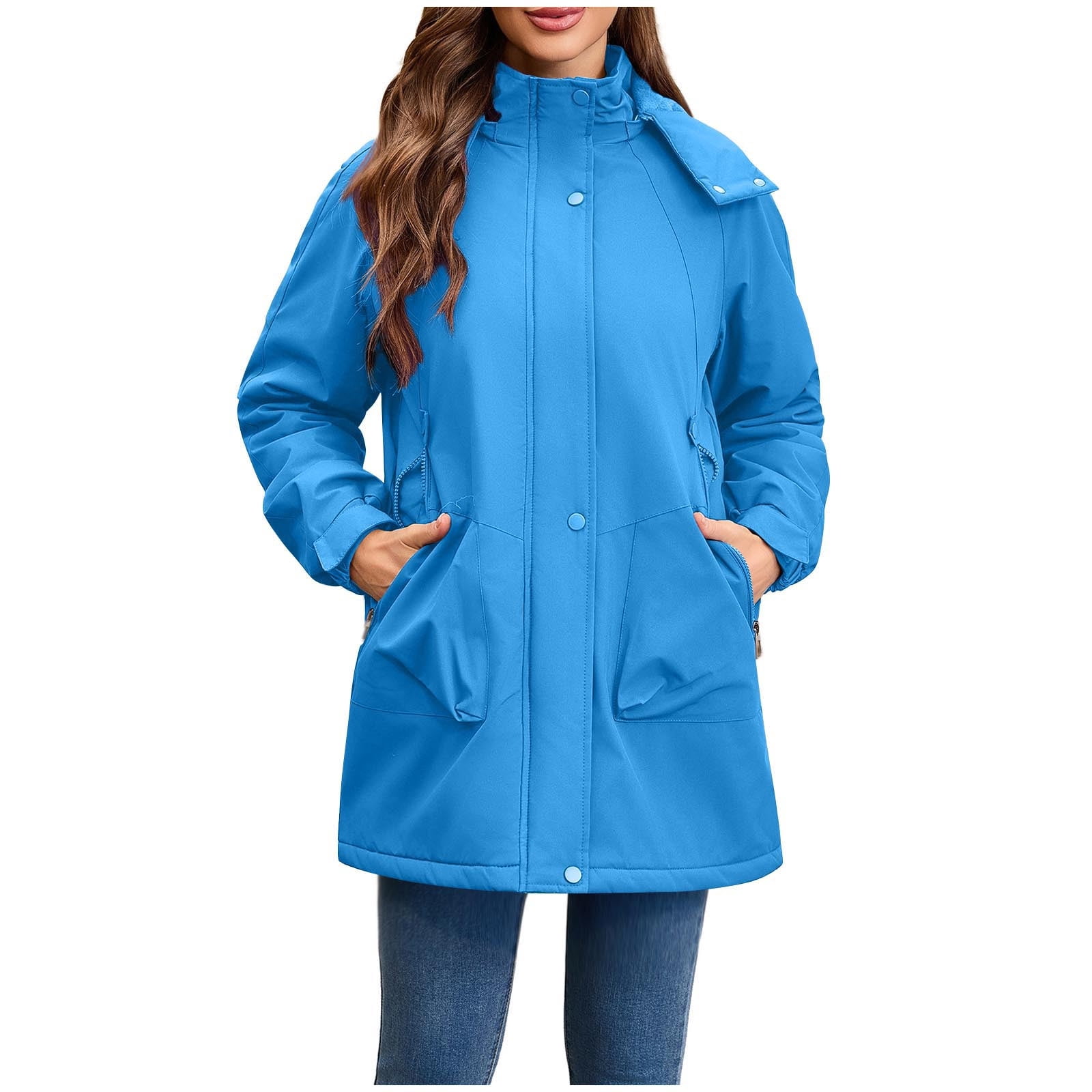 Arnsht Women's Solid Color Zipper Pocket Parka Outwear Waterproof and ...