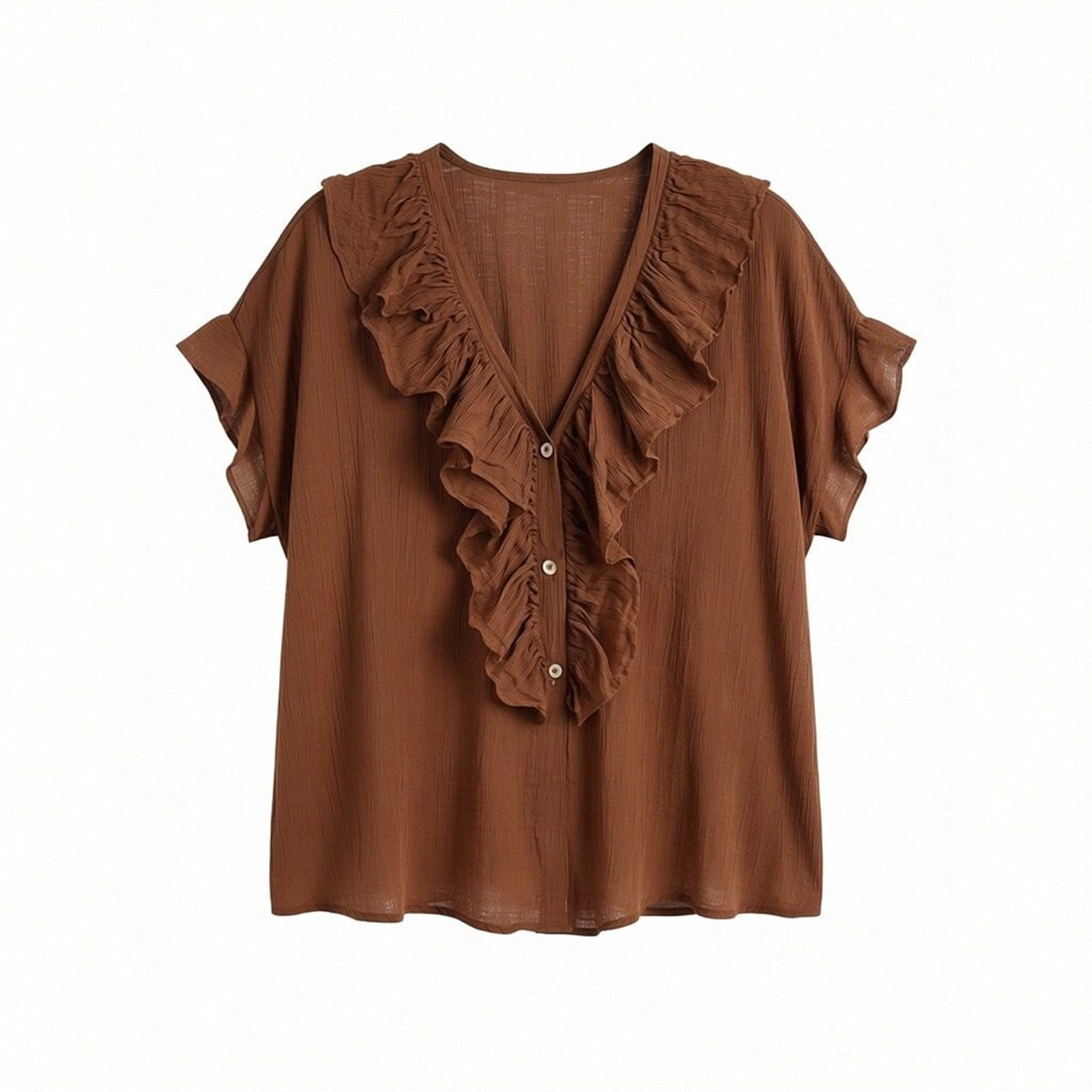 Arnsht Women's Spring And Summer Cotton Linen Tops V Neck Ruffle Trim ...