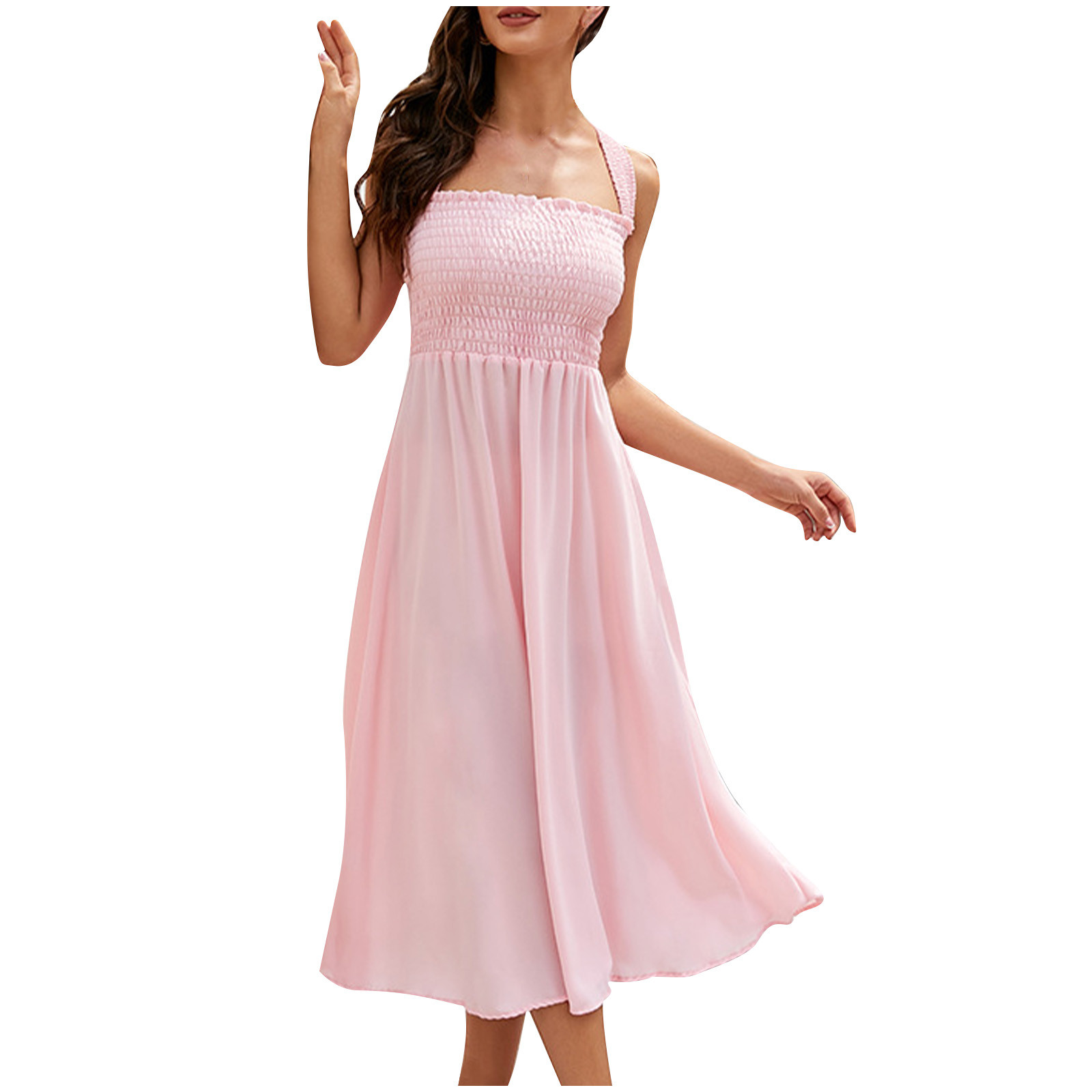Arnsht Women's Summer Backless Bow Tie Spaghetti Strap Dresses Square ...