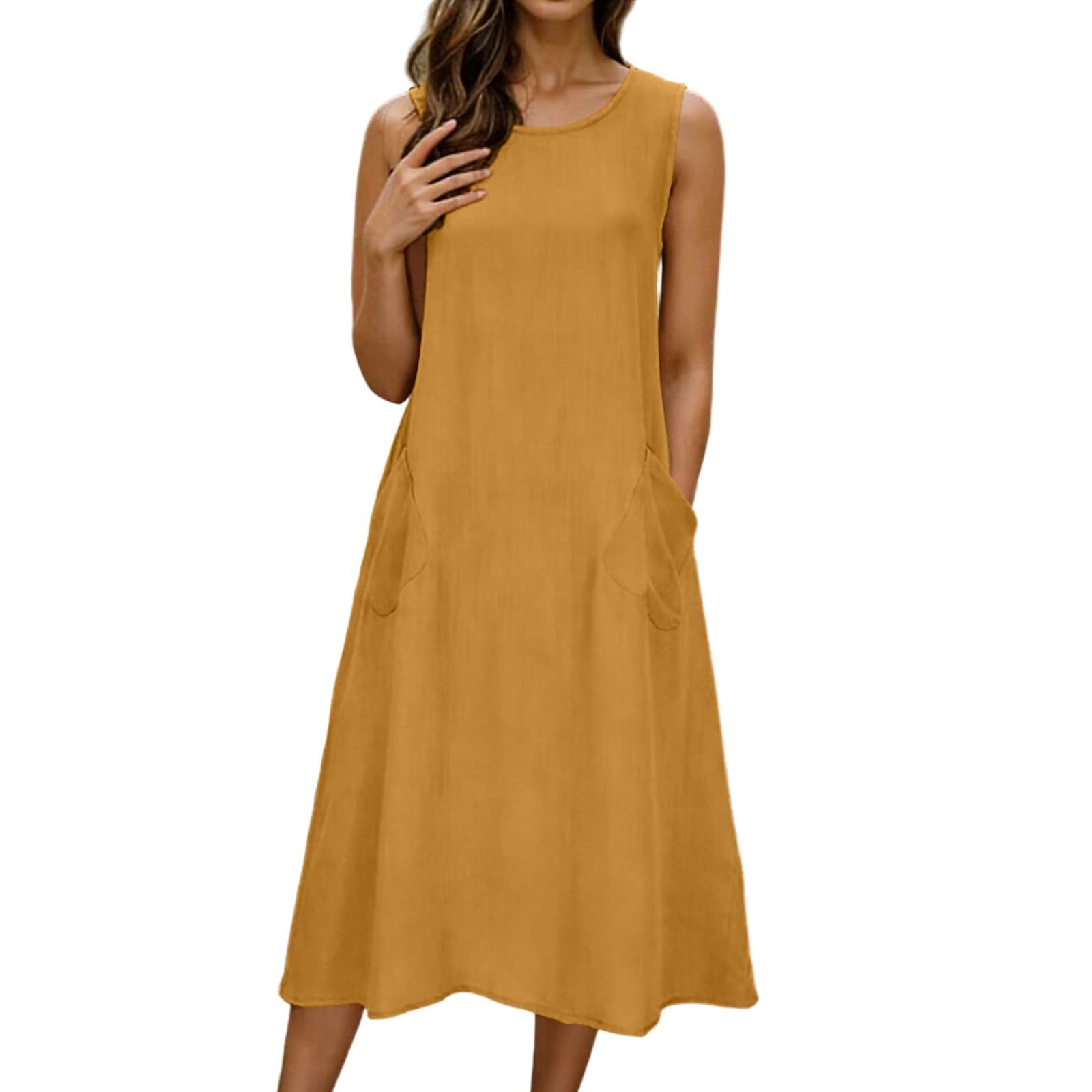 Arnsht Women's Summer Cotton Linen Dress Lightweight Loose Crew Neck ...