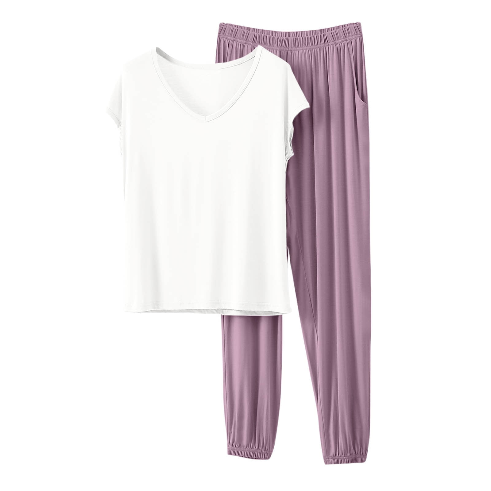 Arnsht Women's V-Neck Short Sleeve T-Shirt and Loose Wide-Leg Long ...