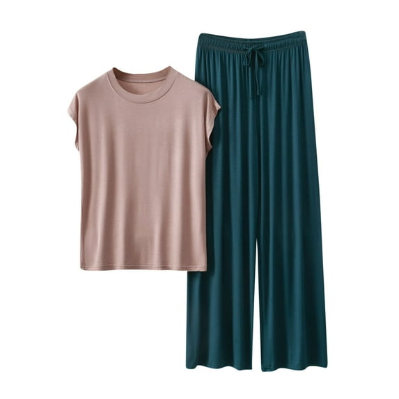 Arnsht Women's V-Neck Short Sleeve T-Shirt and Loose Wide-Leg Long ...