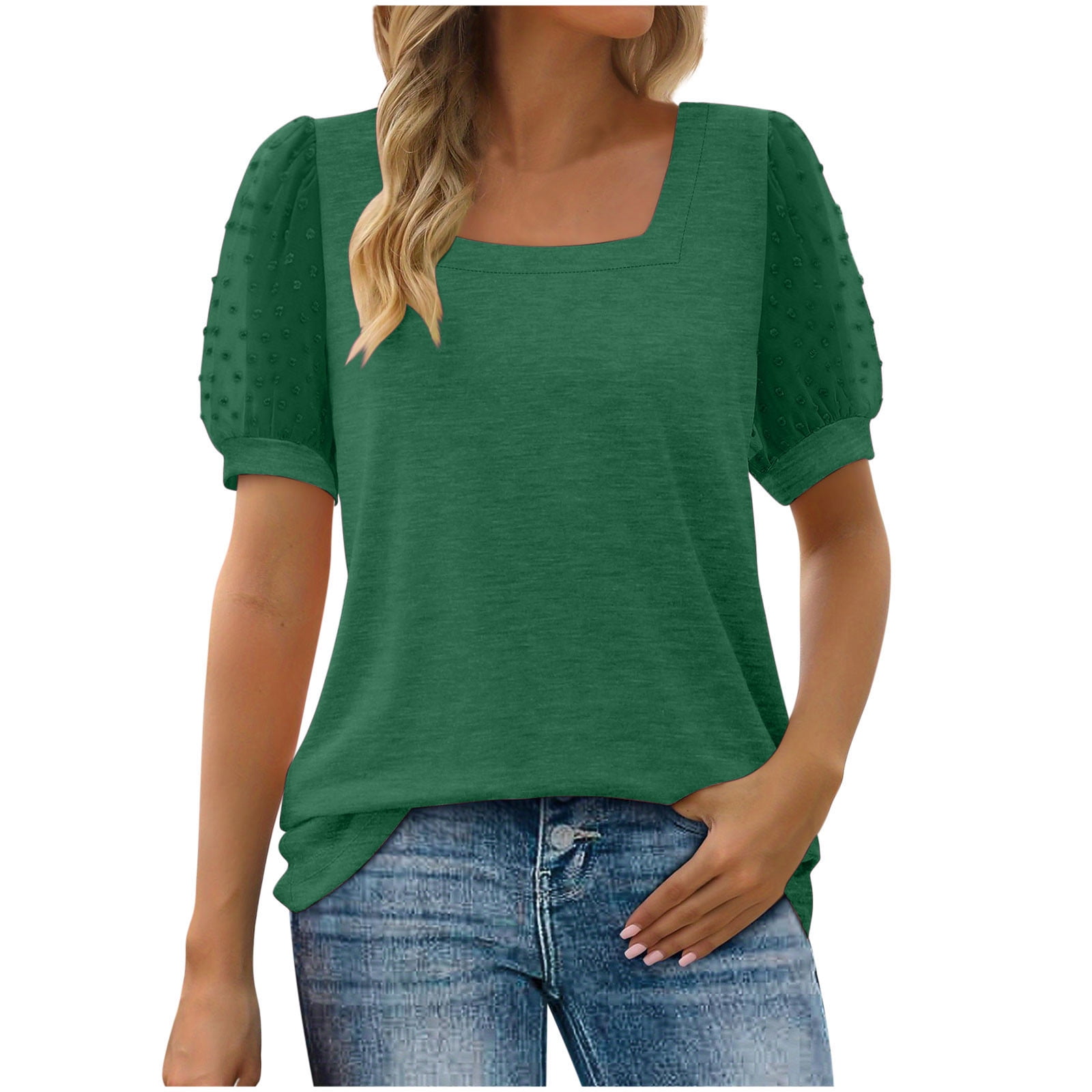 Arnsht Women's Vintage Solid Color Summer Tops V Neck T Shirts Swiss ...