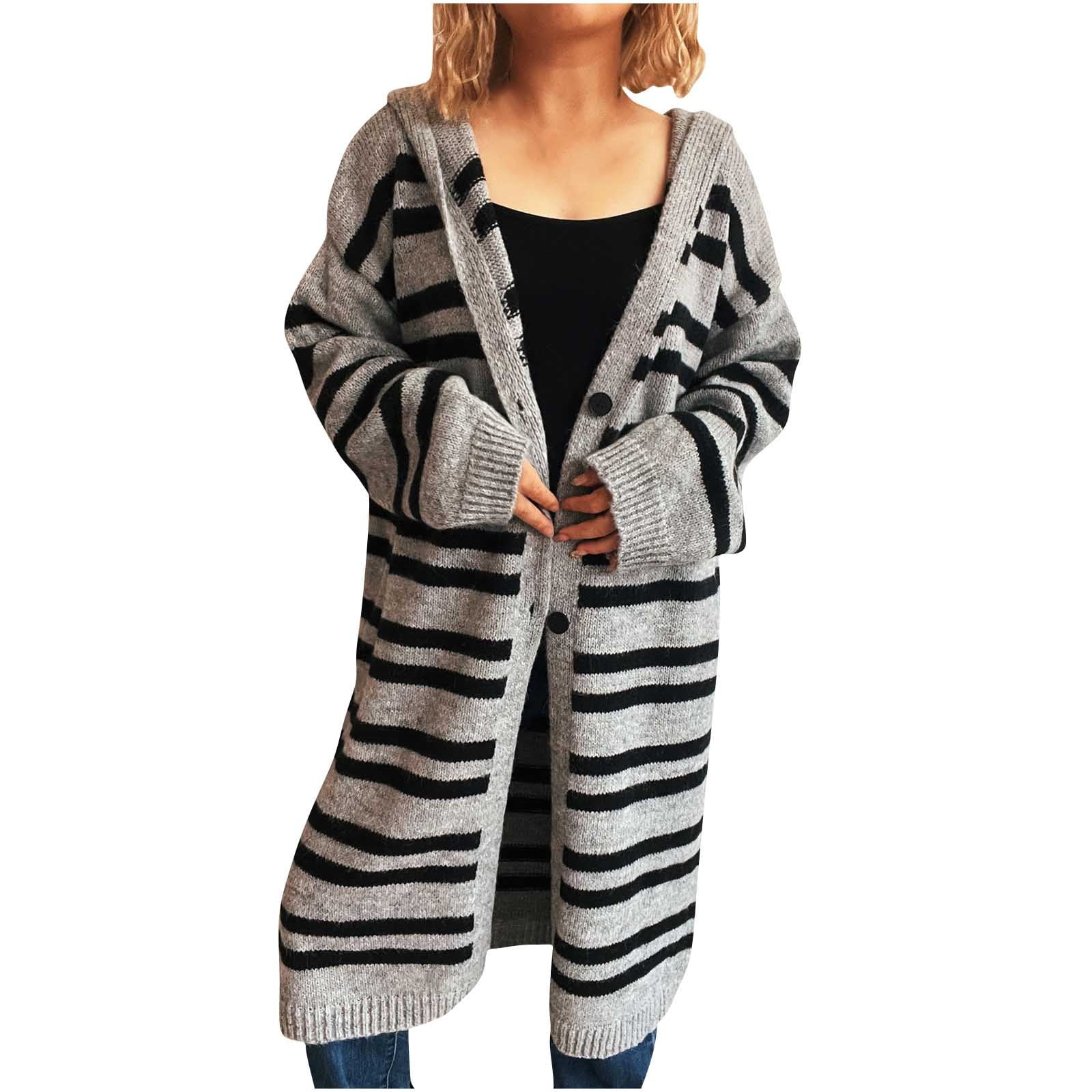Arnsht Women's Winter Striped Cardigan Sweaters Long Sleeve Button Down ...