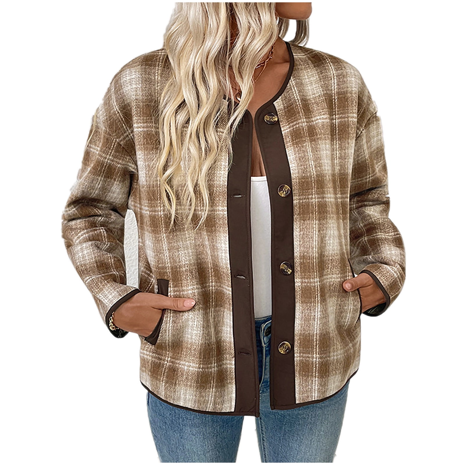 Arnsht Womens Classic Plaid Shacket Jacket Long Sleeve Button Down ...