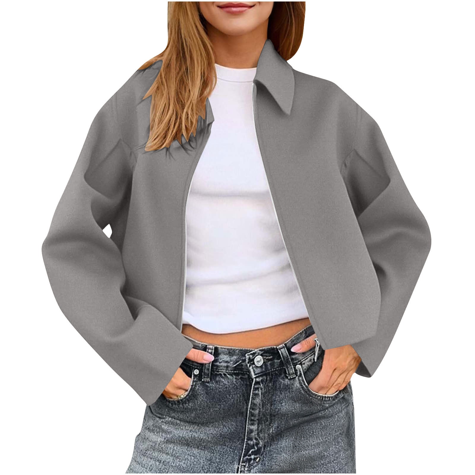 Arnsht Womens Cropped Pea Coats Zip Up Short Casual Bomber Woollen ...