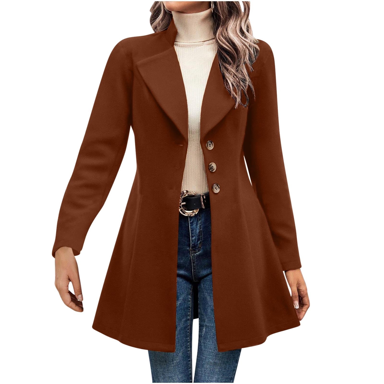 Arnsht Womens Elegant Notched Collar Single Breasted Trench Coat Woolen ...
