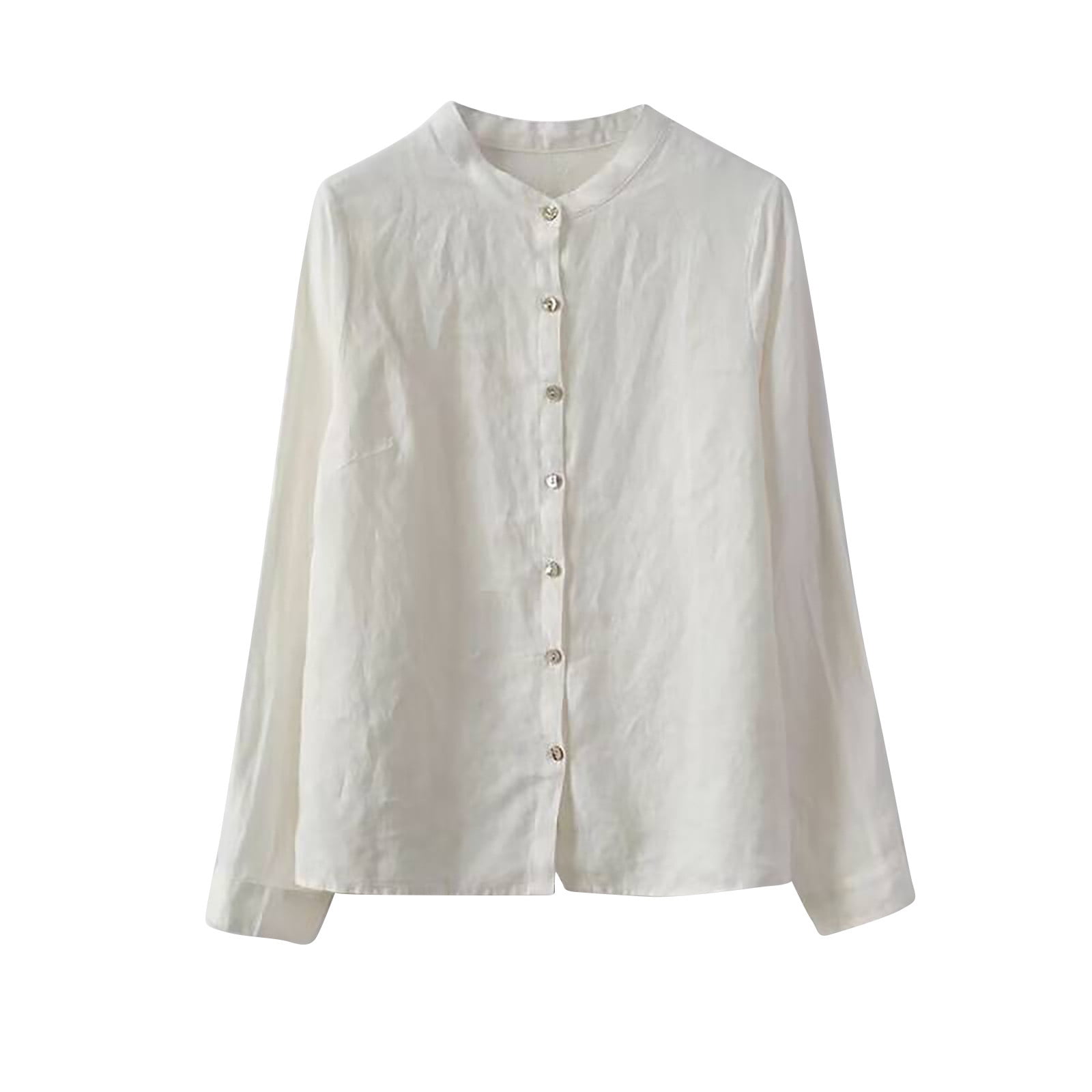 Arnsht Womens Long Sleeve Button Down Shirts Solid Color Cotton Linen ...