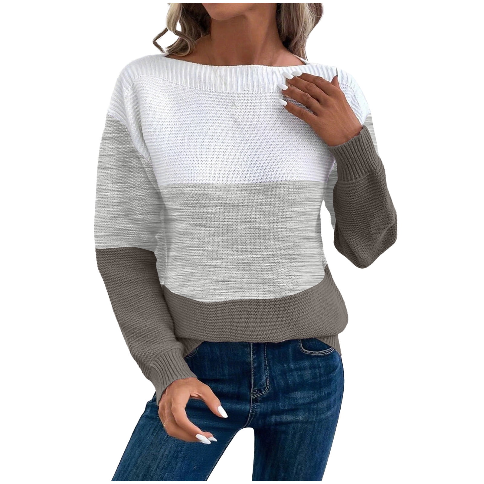 Arnsht Womens Plus Size Long Sleeve Crew Neck Color Block Fall Fashion ...