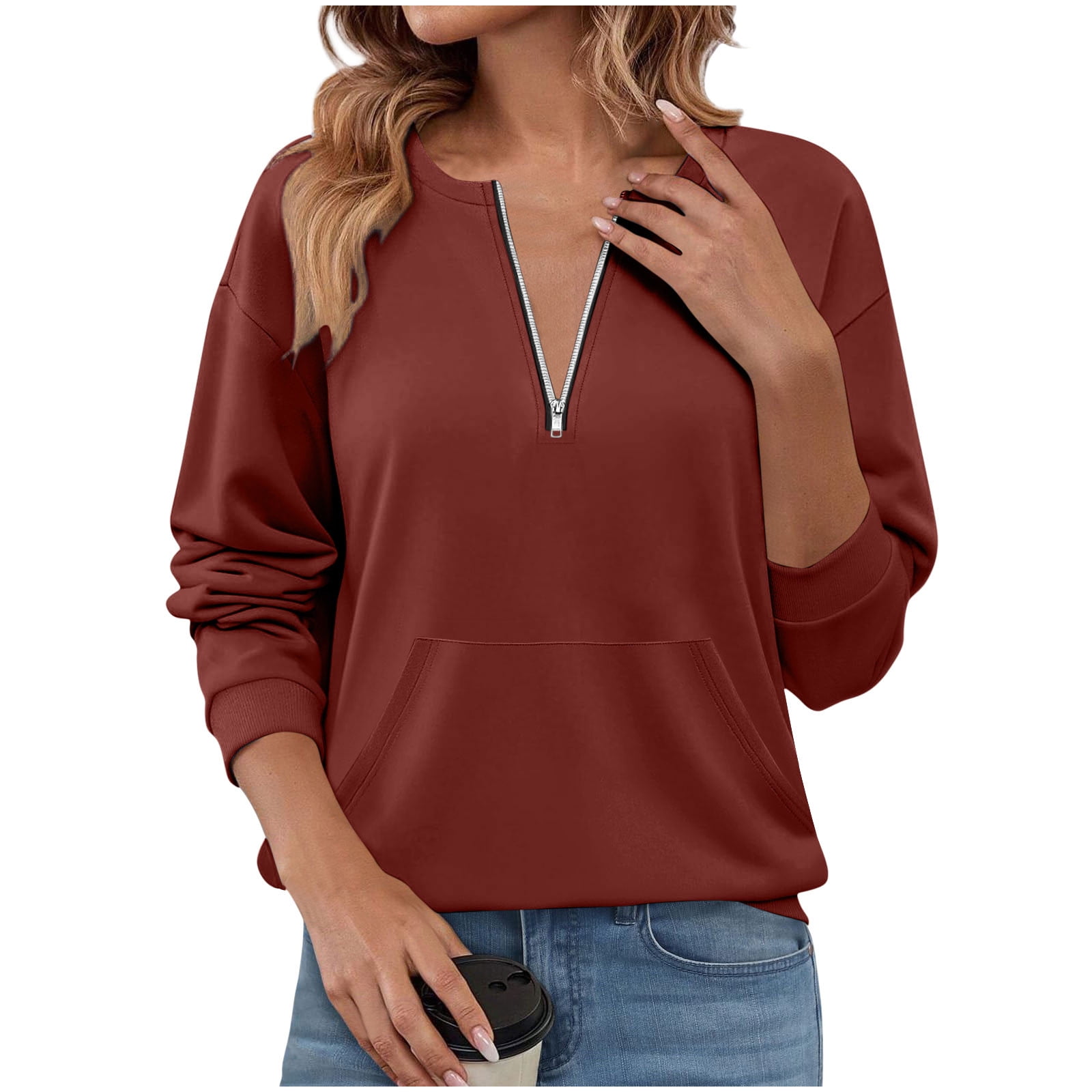 Arnsht Womens Sweatshirts Half Zip Fleece Pullover Tops with Pockets ...