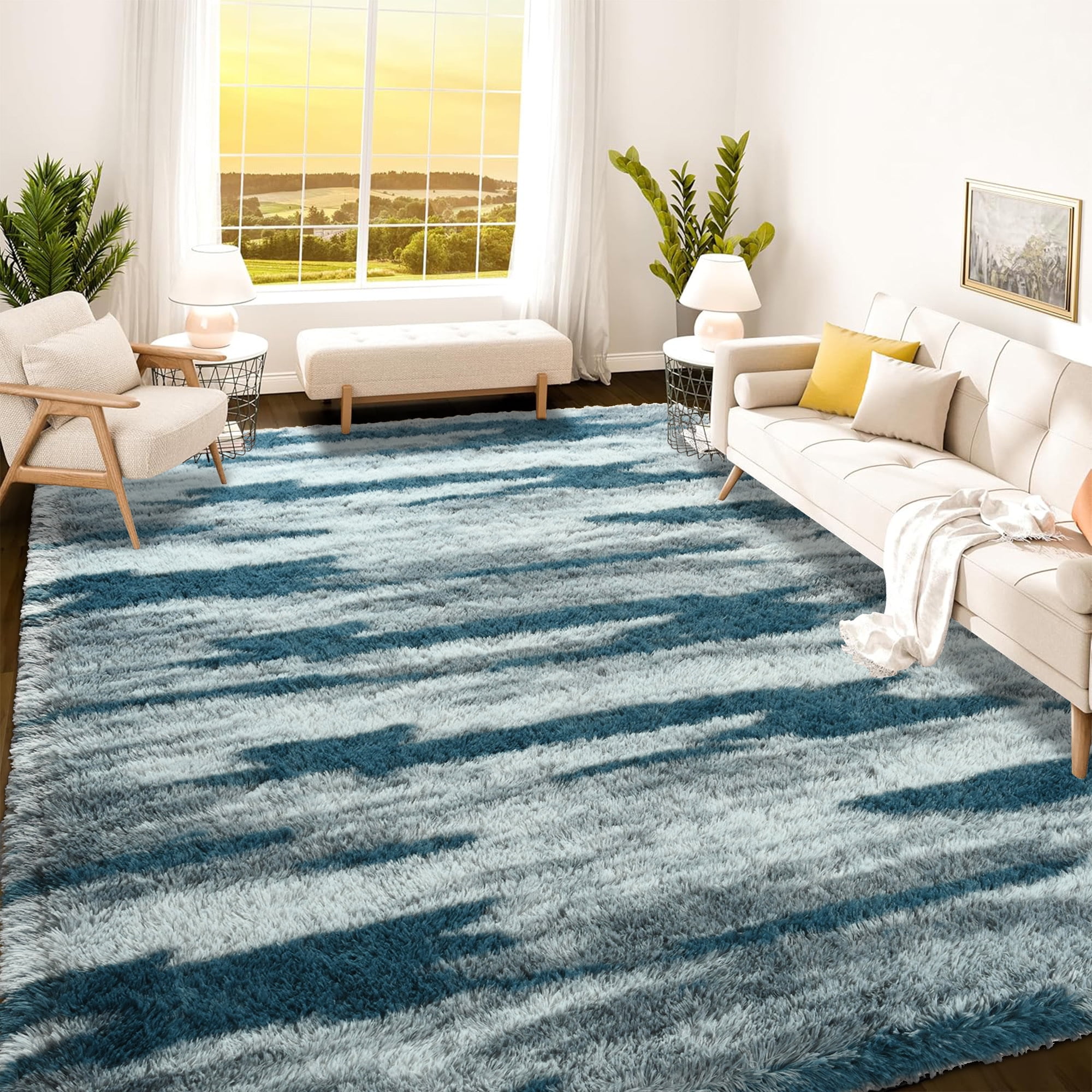 Arogan 4x6 Feet Area Rugs for Living Room Bedroom, Blue Soft Fluffy ...