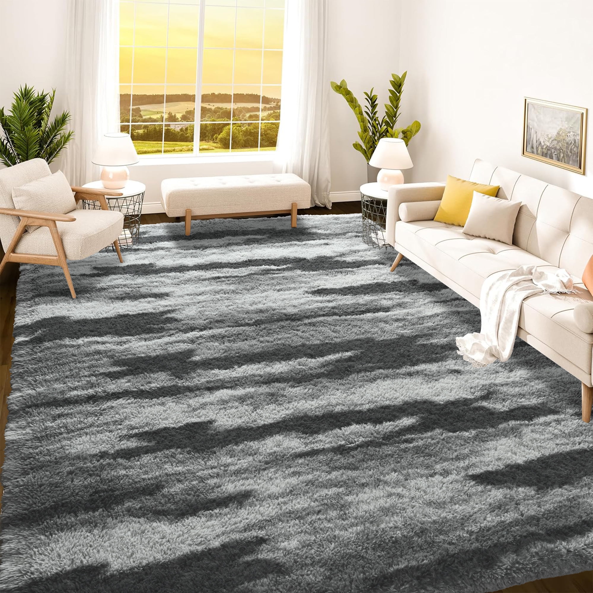 Arogan 4x6 Feet Area Rugs for Living Room Bedroom, Grey Soft Fluffy ...